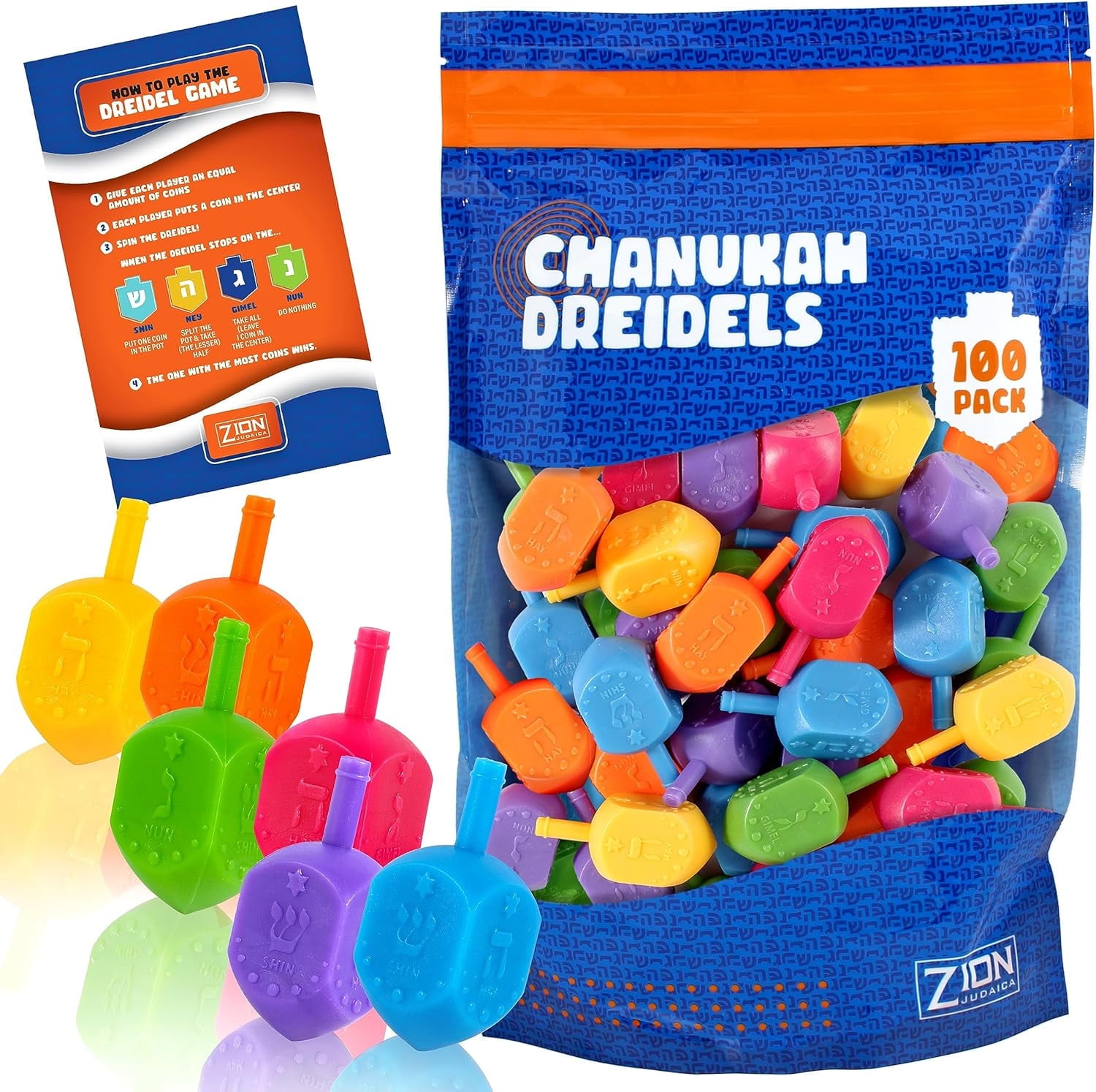 Zion Judaica Hanukkah Dreidels - Hebrew & English, 100 Pack in ...