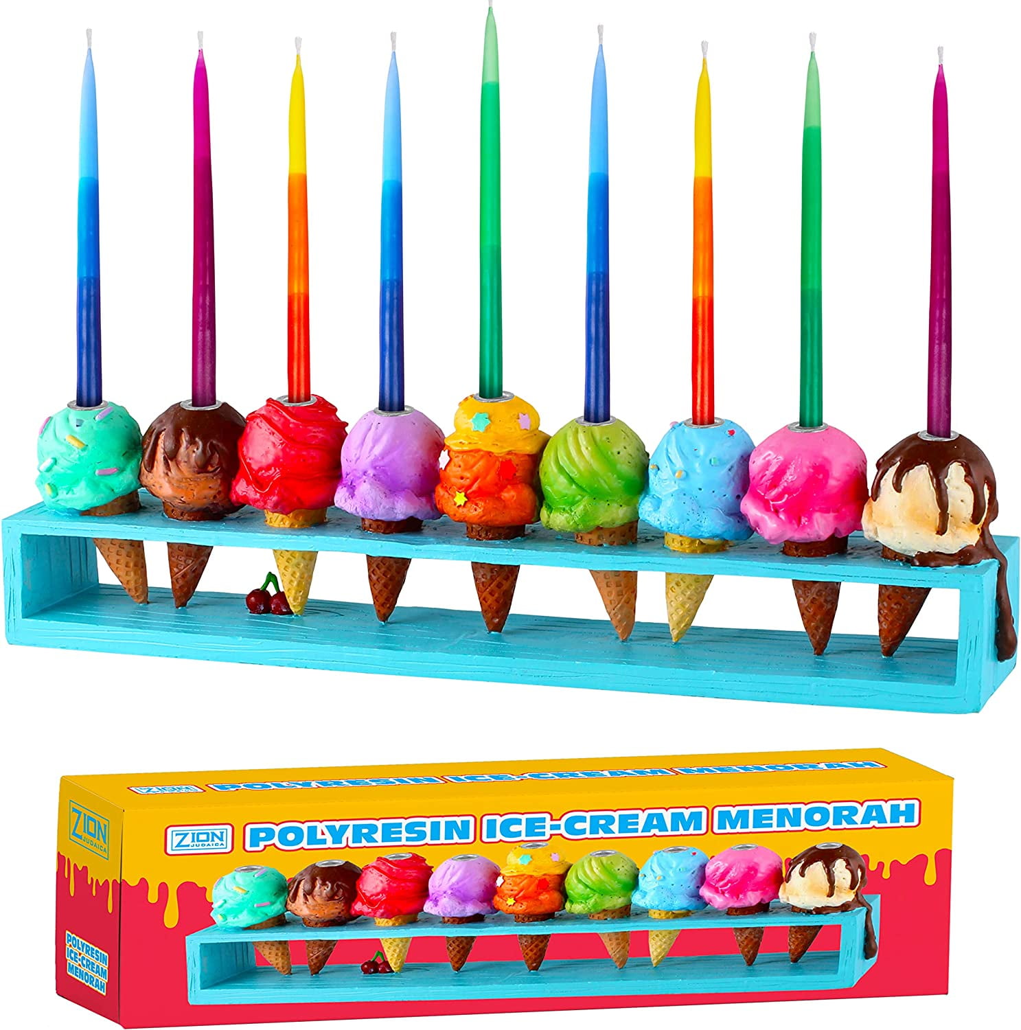Zion Judaica Kids Hanukkah Menorah, Ice Cream Cone Design, Vibrant ...
