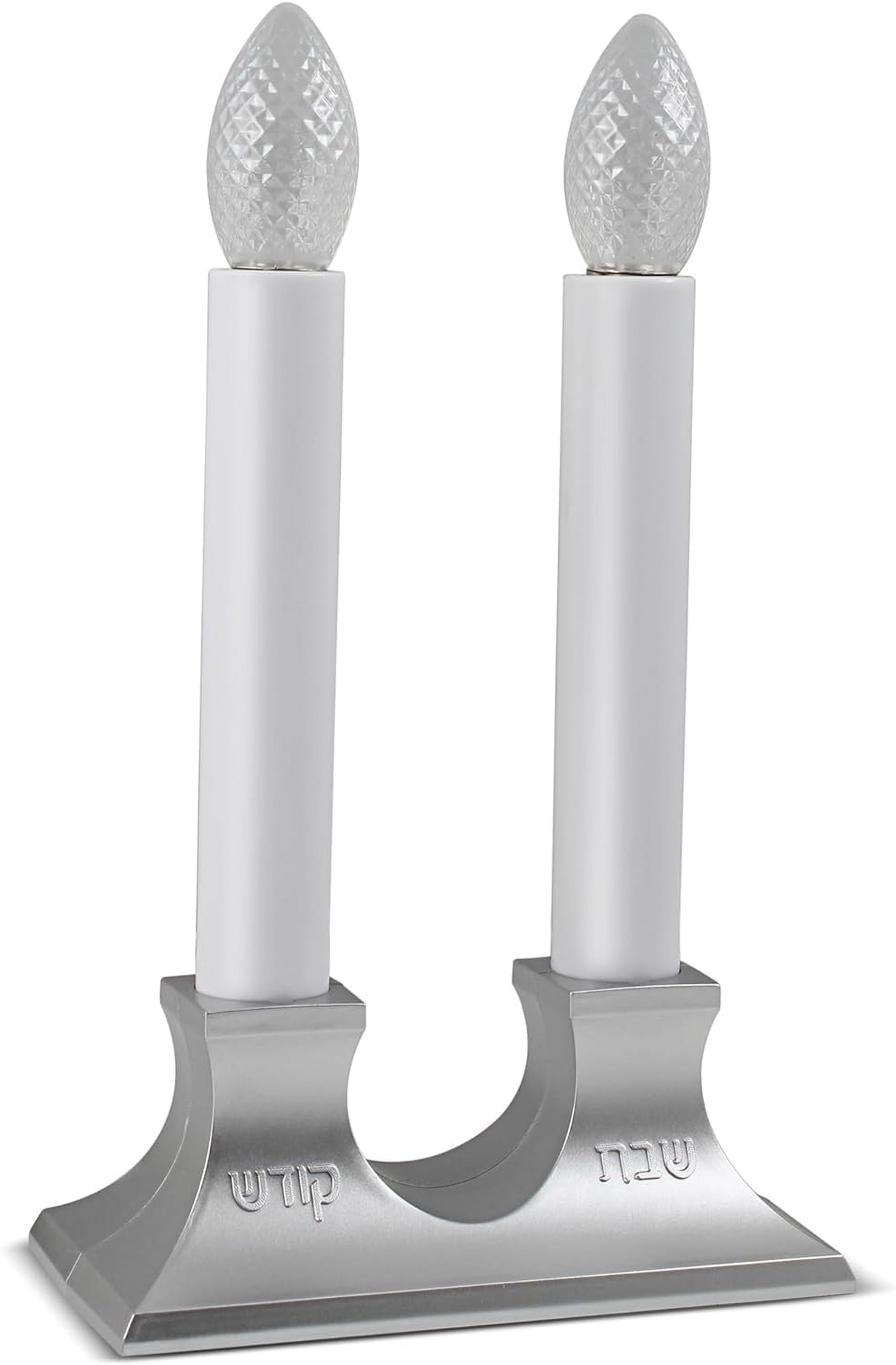 Zion Judaica LED Electronic Shabbat Candles Stick Candelabra Silver ...