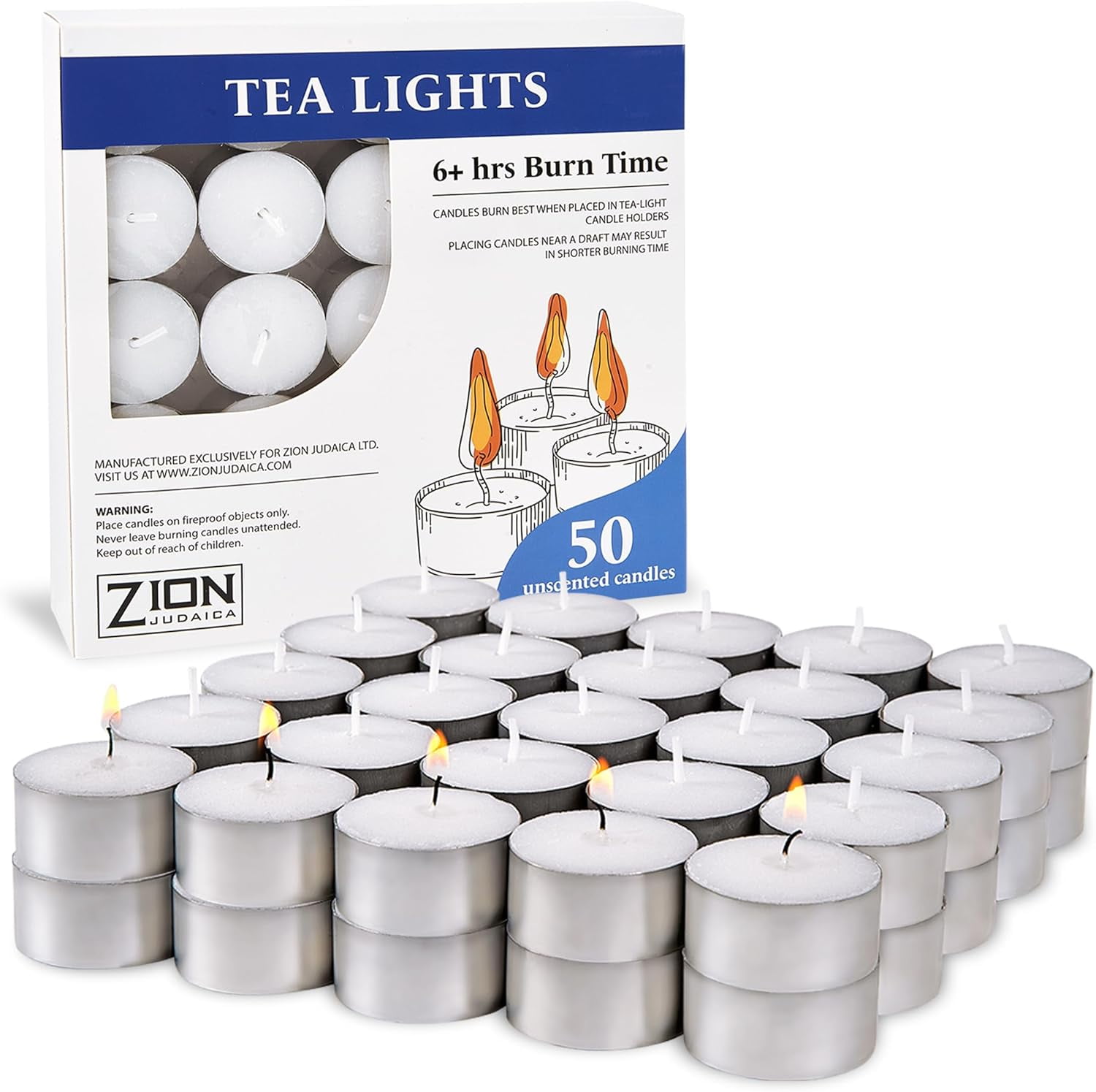 Zion Judaica Premium Unscented Tealight Candles Set Smokeless Multi ...