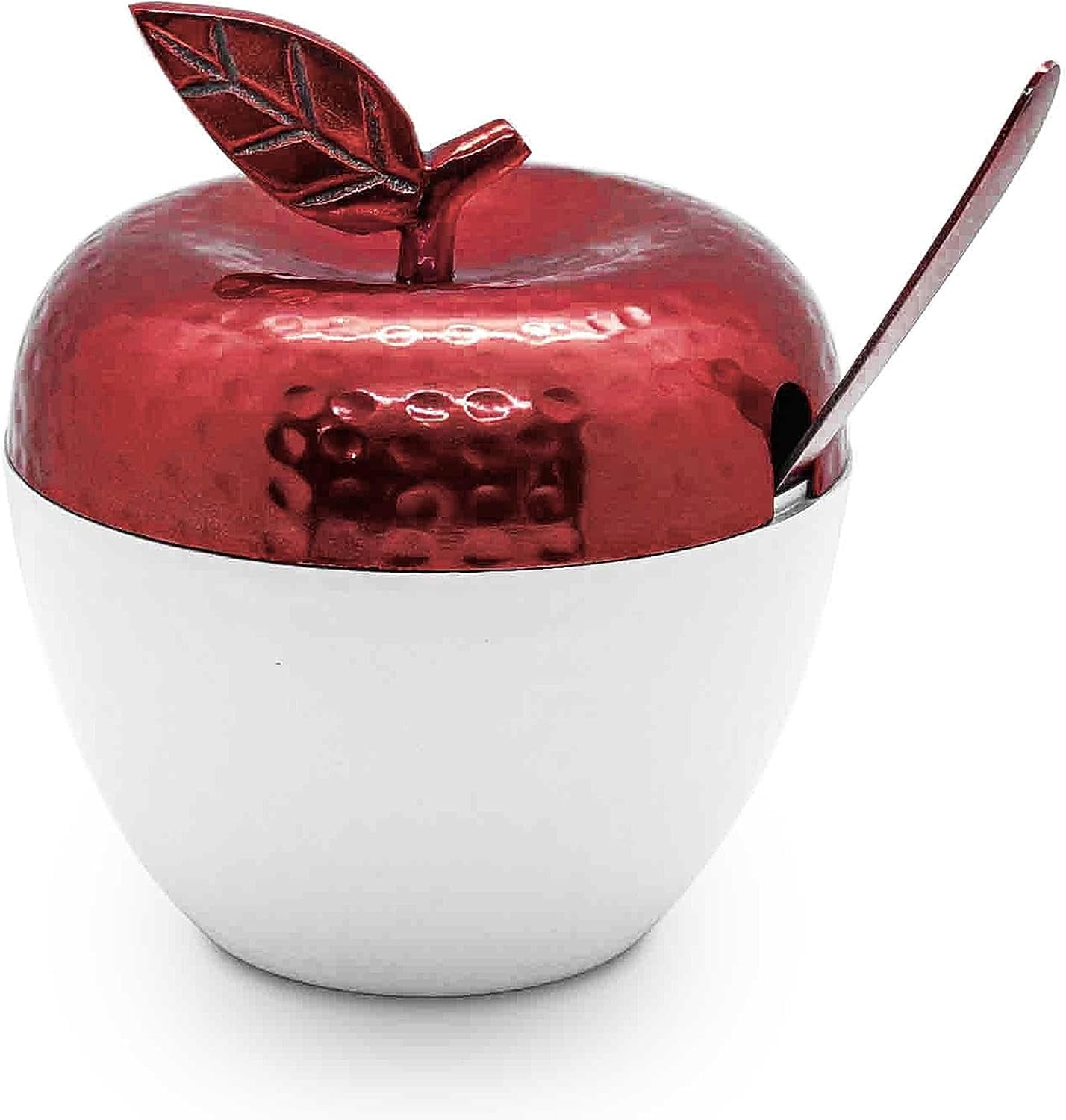 Zion Judaica Rosh Hashanah Apple Shape Honey Dish Red Hammered Metal ...