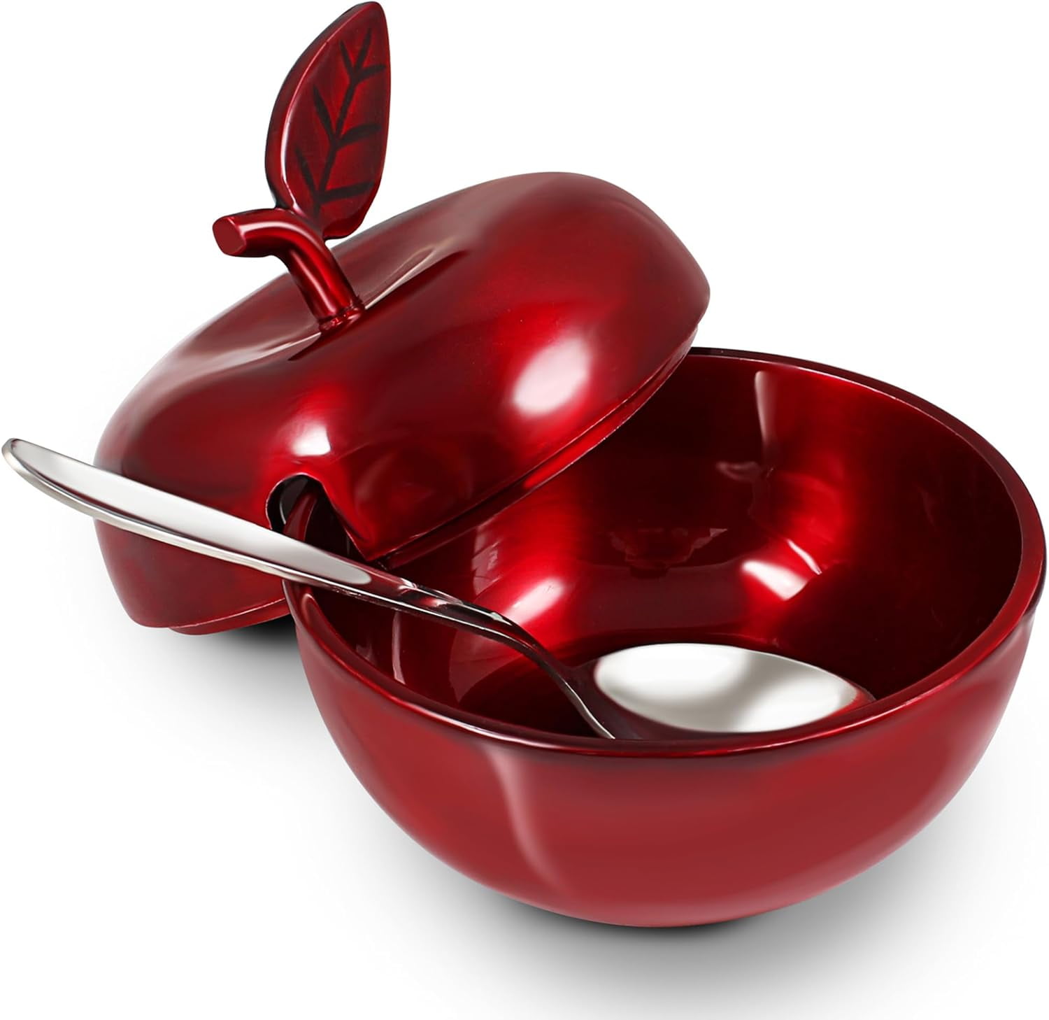 Zion Judaica Rosh Hashanah Red Apple Shaped Honey Pot Jar with Spoon ...