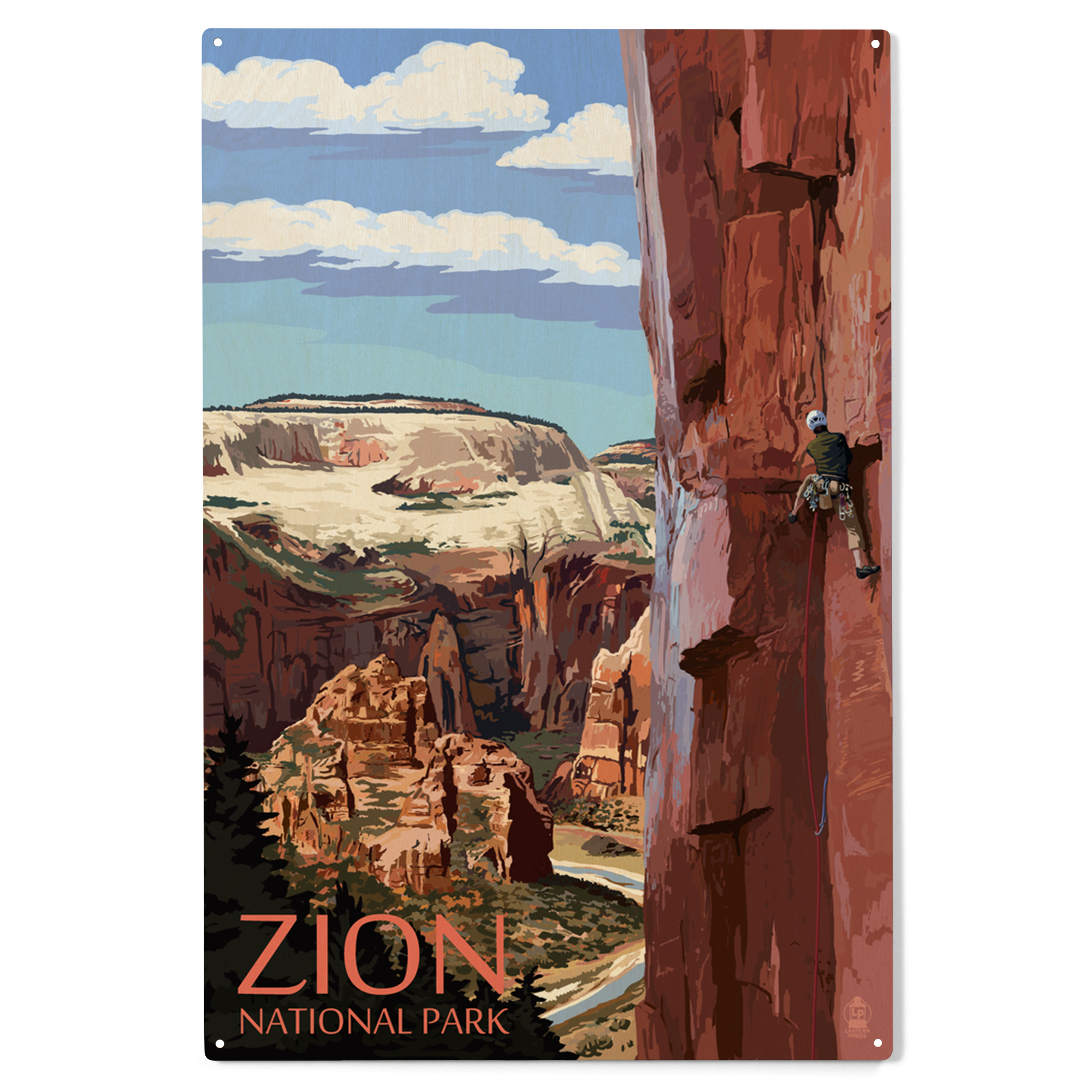 Zion National Park, Cliff Climber Birch Wood Wall Sign (10x15 Rustic ...