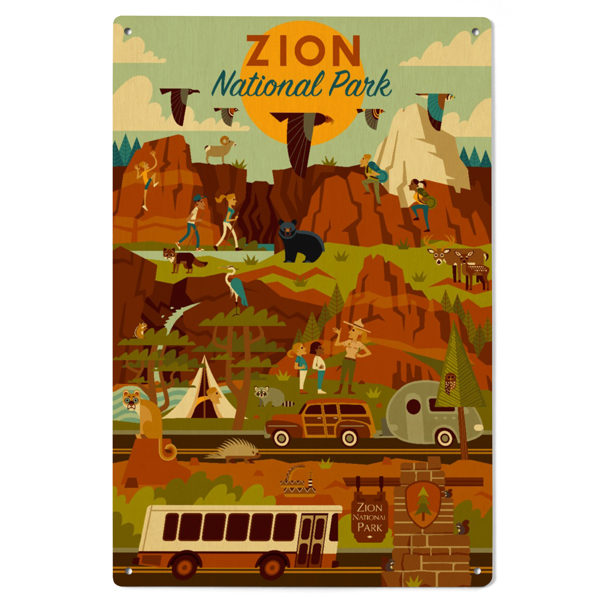 Zion National Park, Geometric National Park Series Birch Wood Wall Sign ...