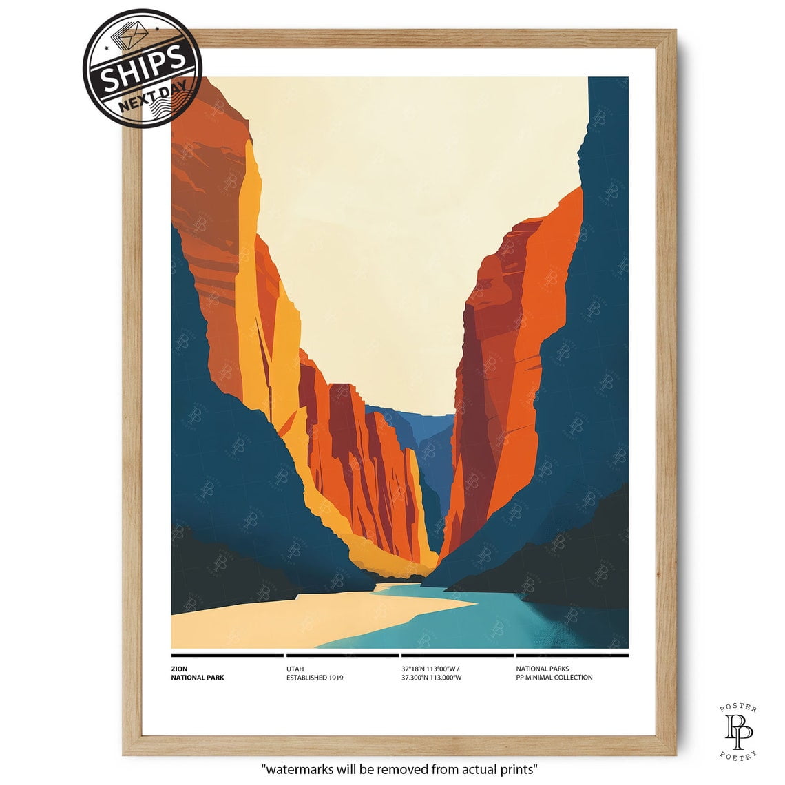 Zion National Park Minimal Neutral Wallart Arteful Gifts Utah Travel Memory Gift Wall Art ...