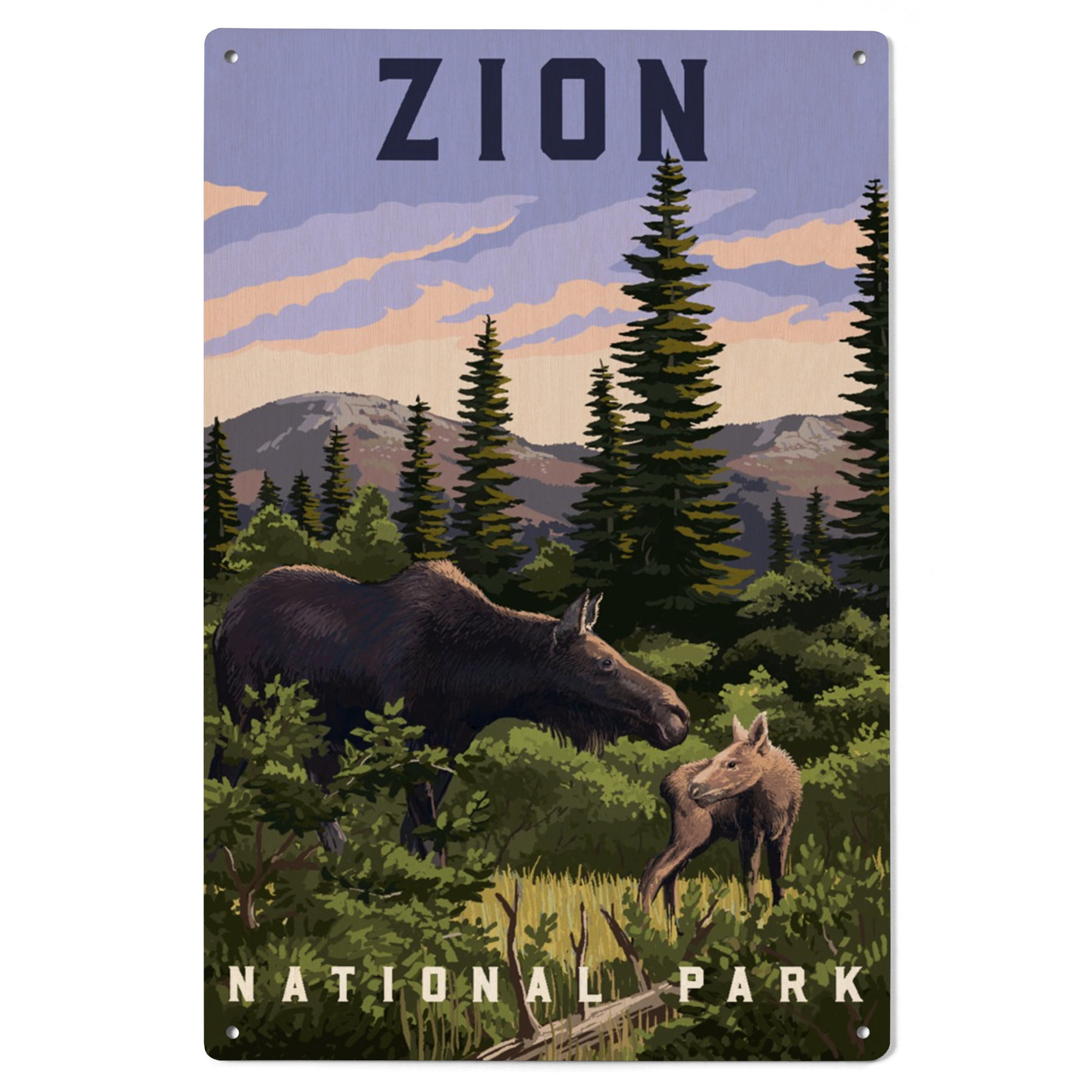 Zion National Park, Moose Scene Birch Wood Wall Sign (6x9 Rustic Home ...
