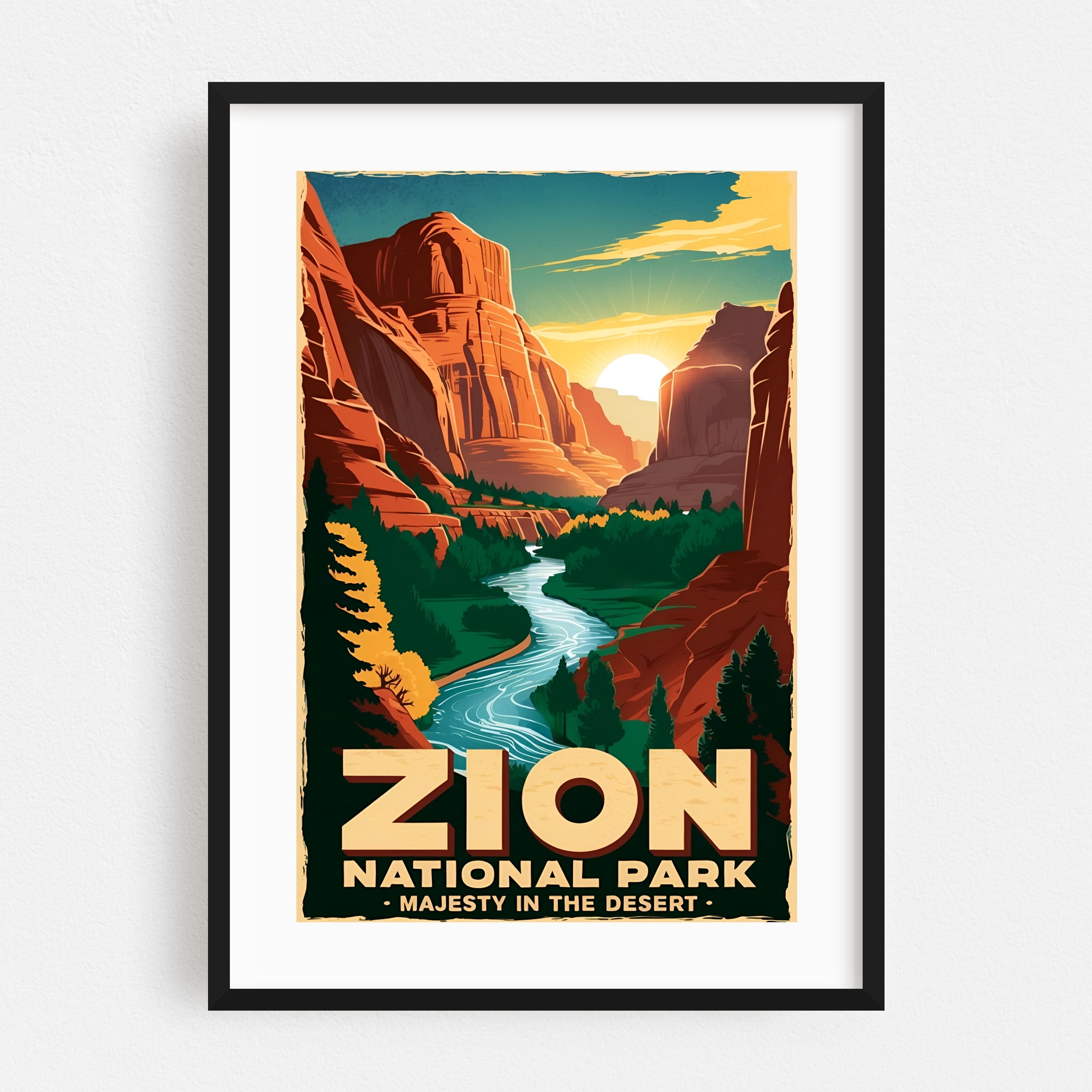Zion National Park Poster: A Vintage Canyon Scene - Utah Illustration ...