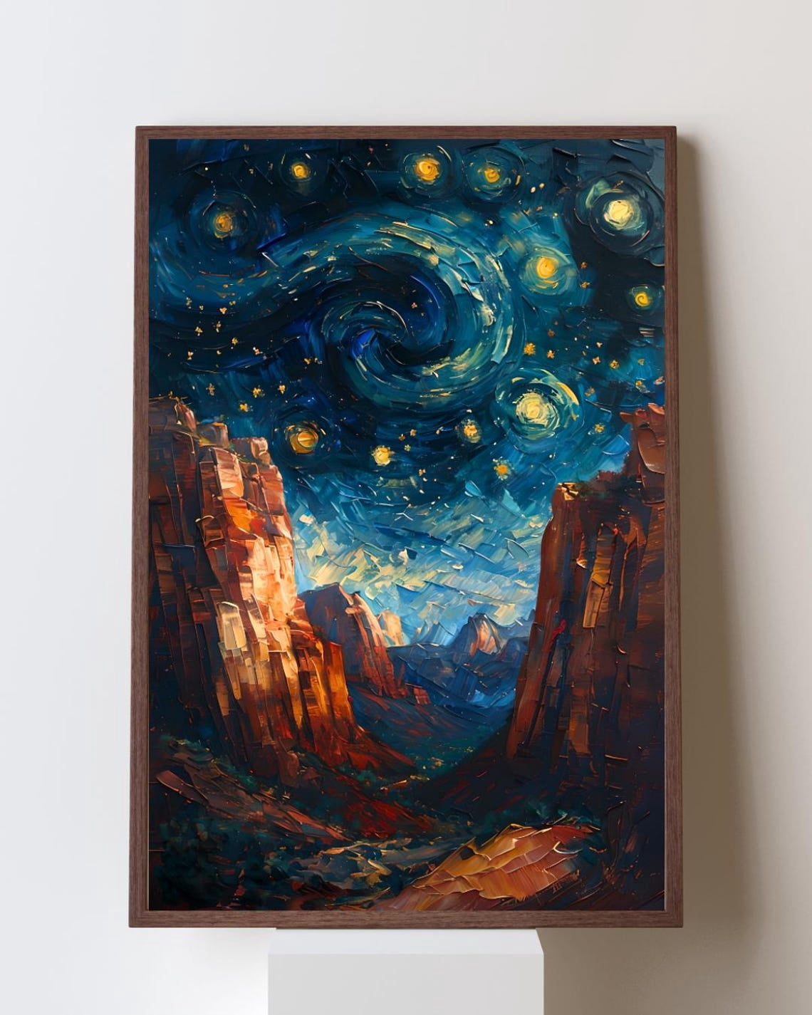 Zion National Park Starry Night Poster: Utah Canyon Impasto Art ...