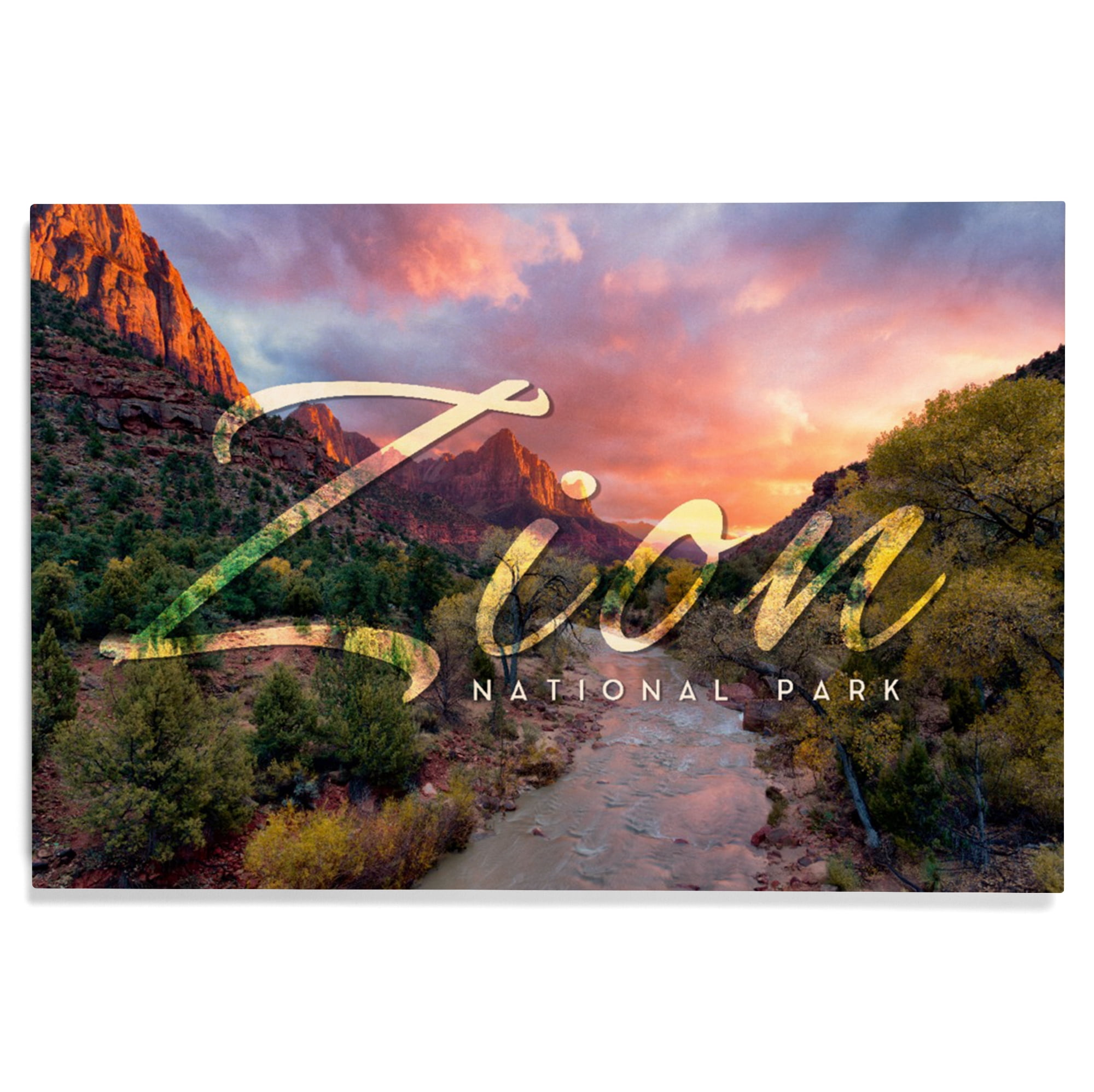 Zion National Park, The Watchman, Typography Birch Wood Wall Sign ...