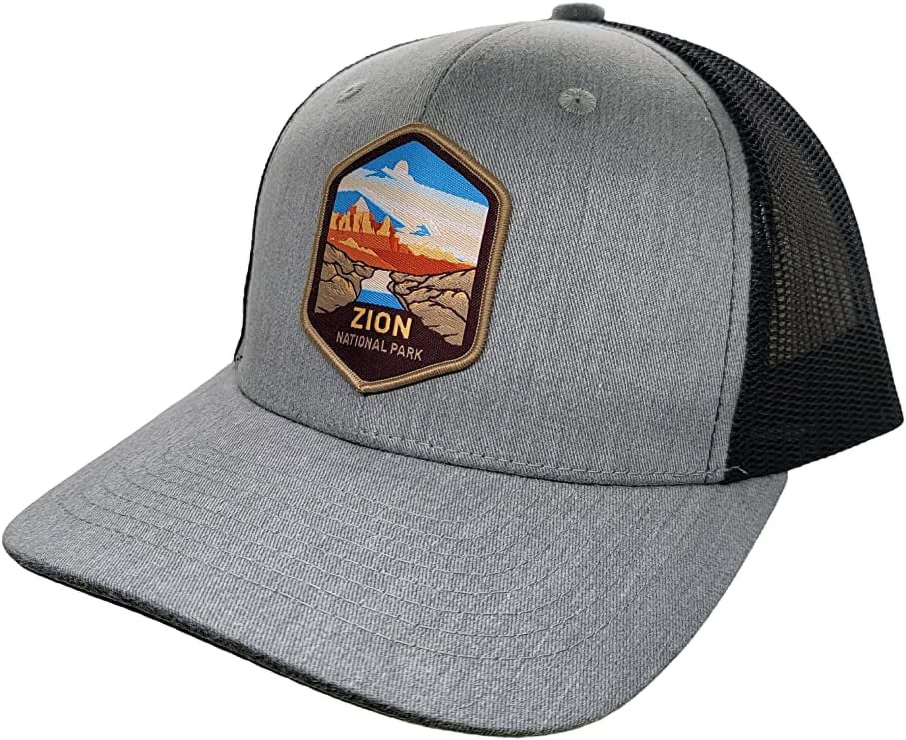 Zion National Park Trucker Hat w/Mesh Backing Woven Patch (Heather ...