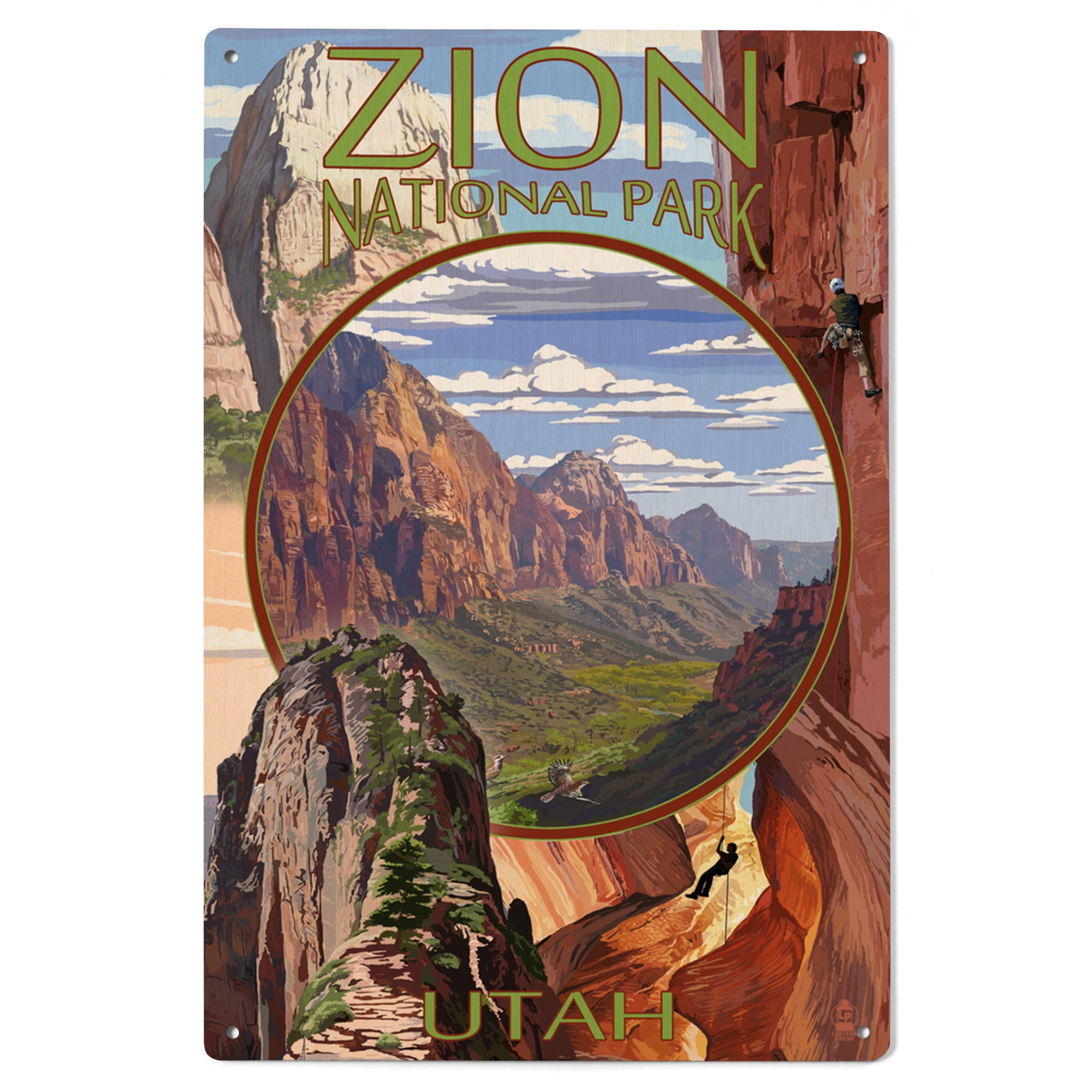 Zion National Park, Utah, Montage Views Birch Wood Wall Sign (6x9 ...