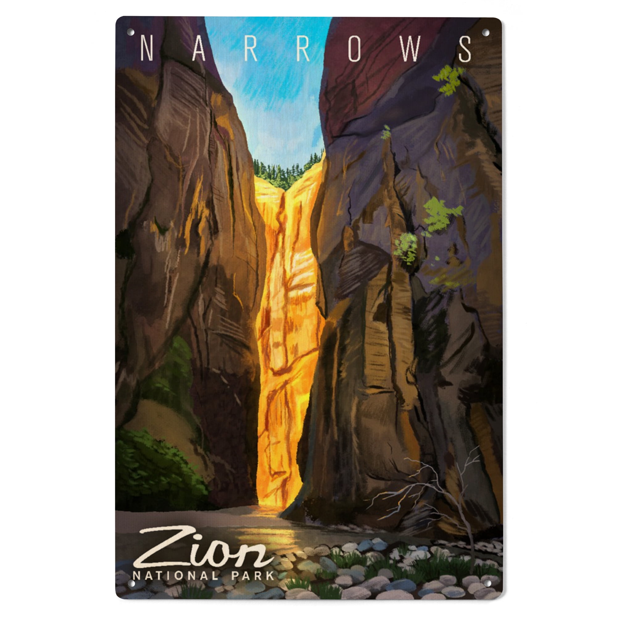 Zion National Park, Utah, Narrows, Oil Painting Birch Wood Wall Sign ...