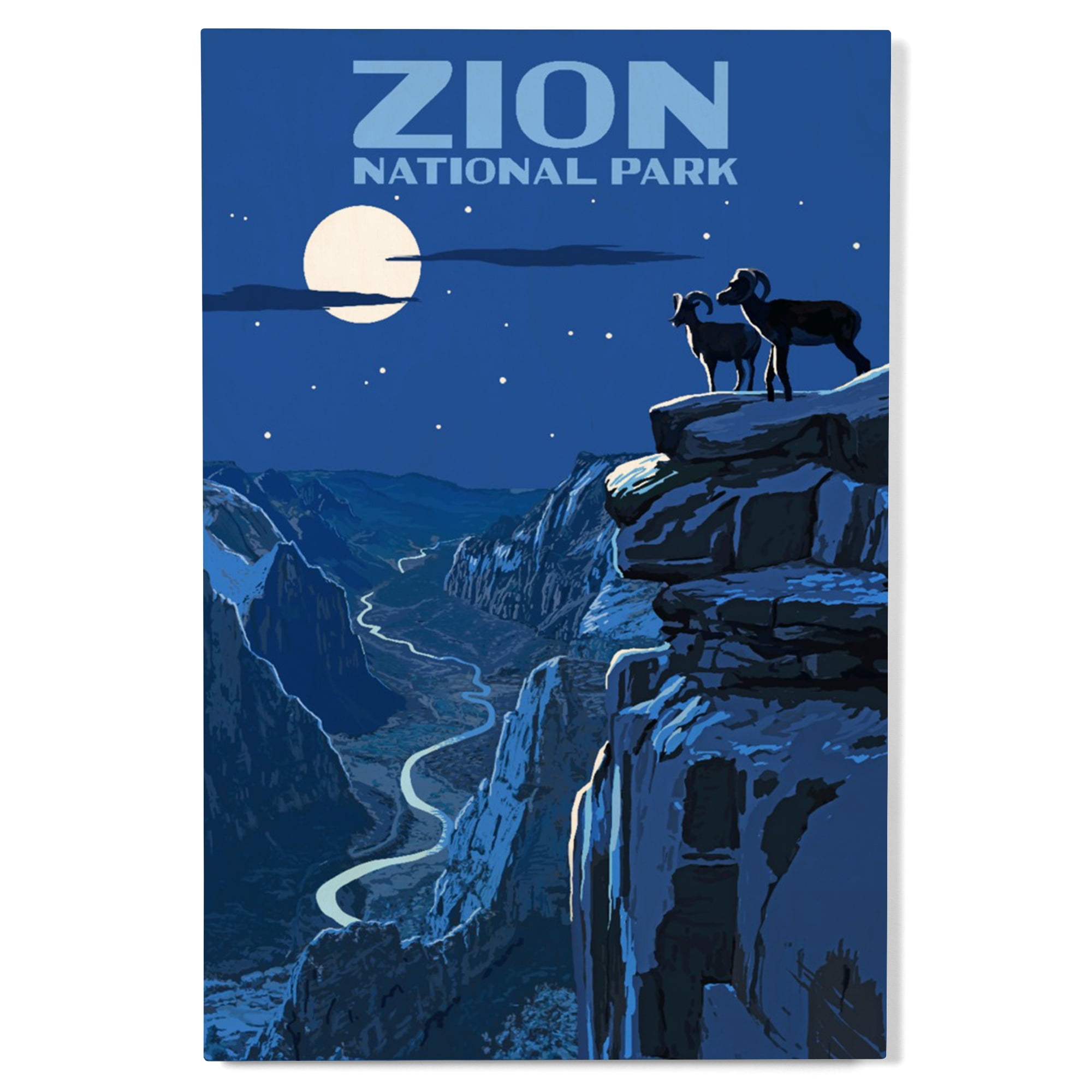 Zion National Park, Utah, Night Scene Birch Wood Wall Sign (12x18 ...