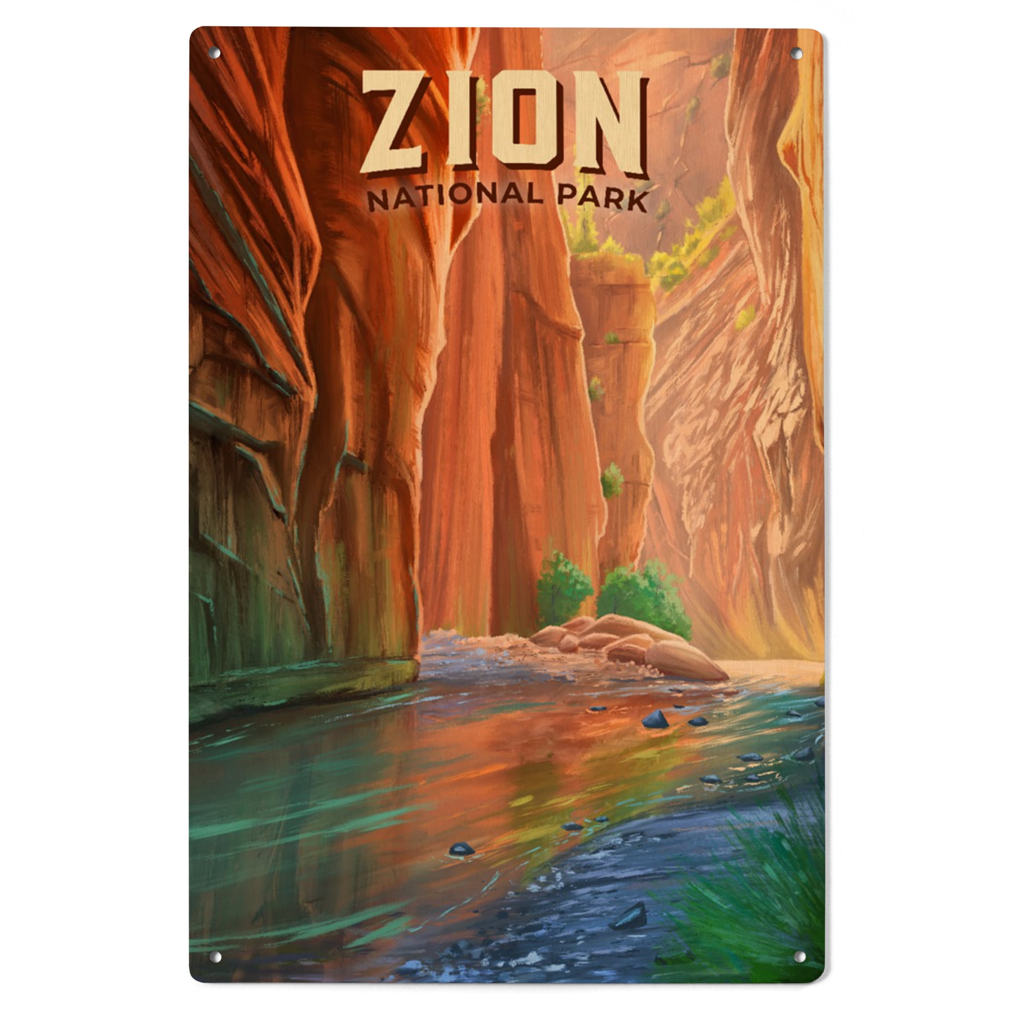 Zion National Park, Utah, The Narrows, Oil Painting Birch Wood Wall ...