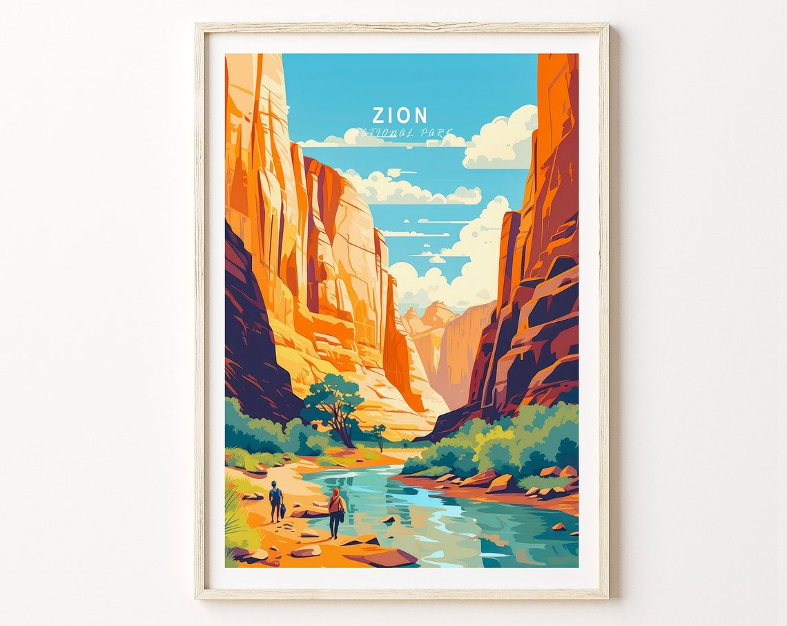 Zion Utah Travel Print Wall Art, Zion National Park Travel Poster ...