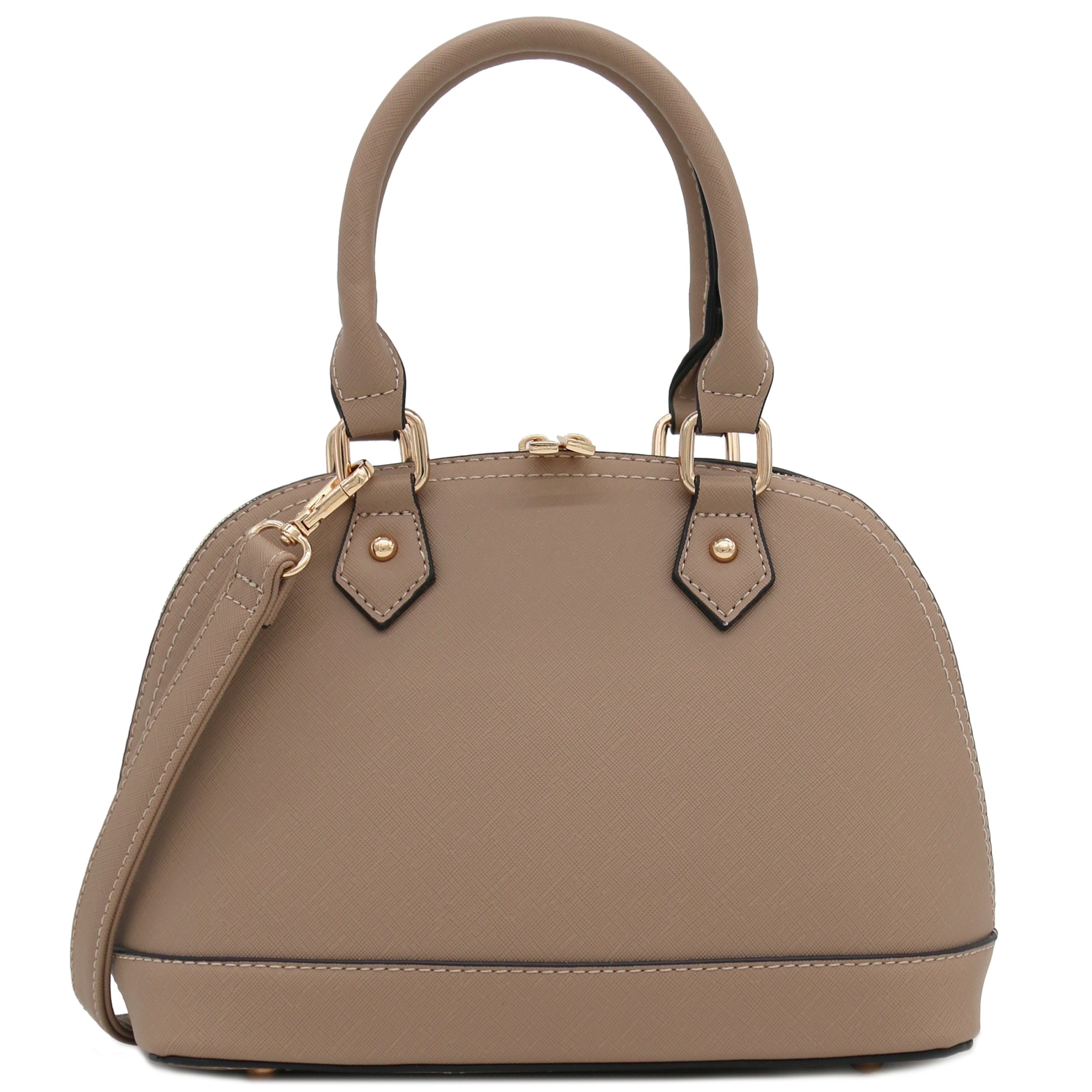 FashionPuzzle Zip-Around Saffiano Classic Dome Satchel (Travertine ...