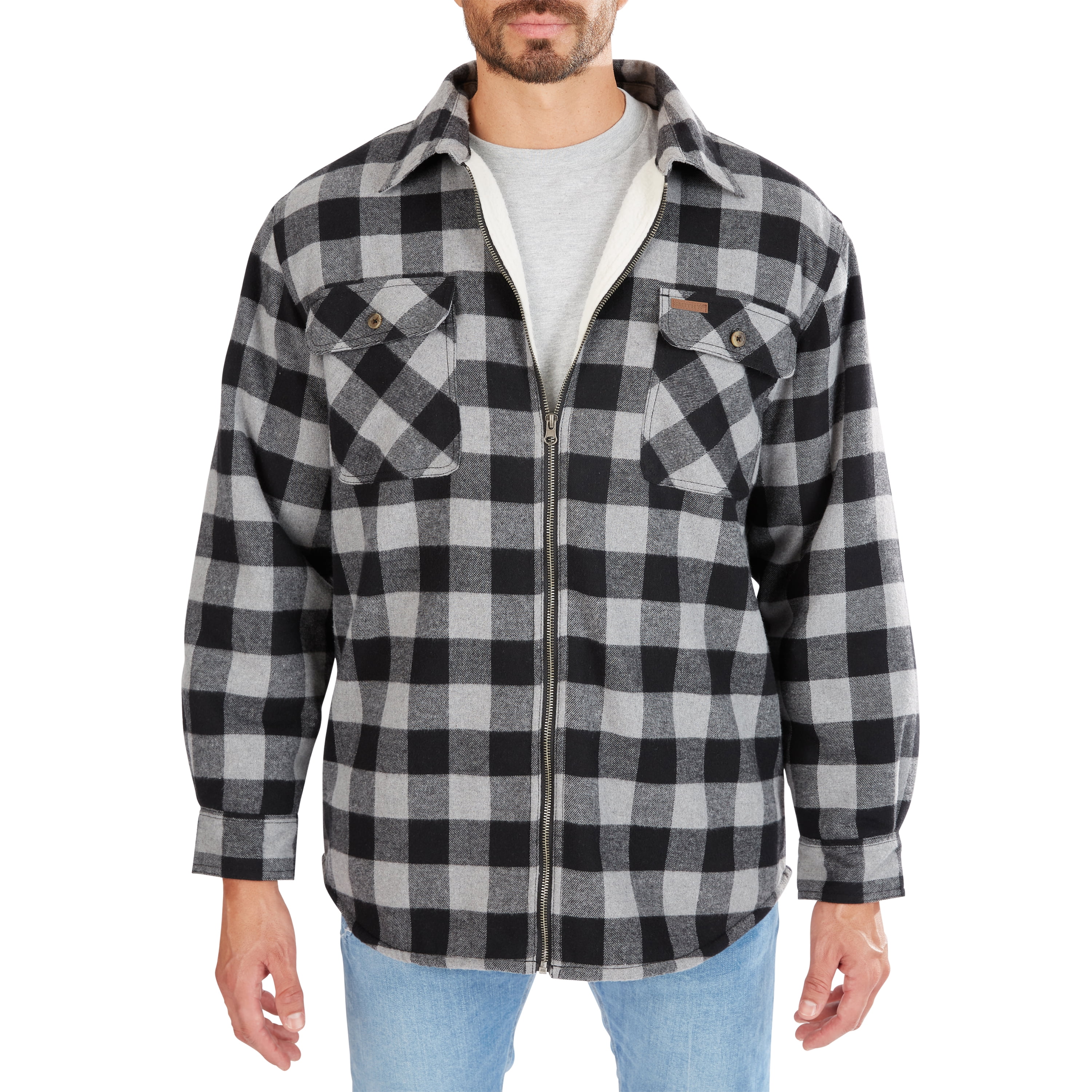 Men's Smith's Workwear Zip-Front Sherpa-Lined Flannel Shirt Jacket ...