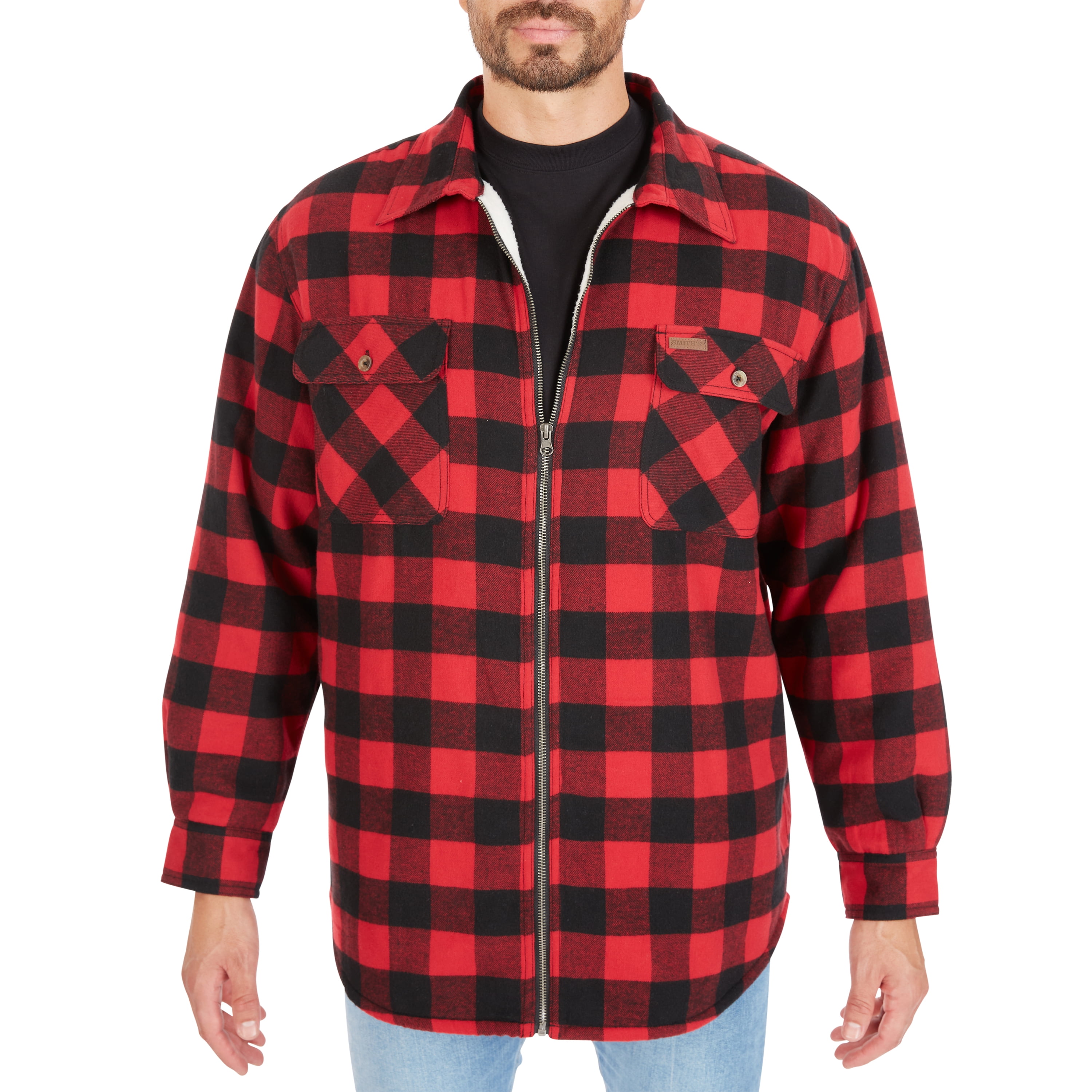 Zip-Front Sherpa-Lined Flannel Shirt Jacket - Walmart.com