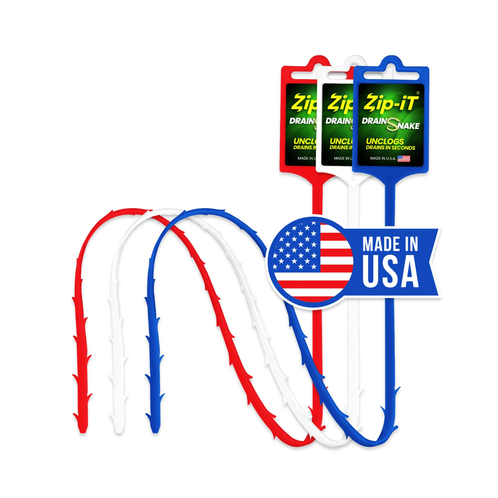 Zip It Drain Cleaner, 3-Pack Barbed Plastic Drain Stick Hair Clog ...