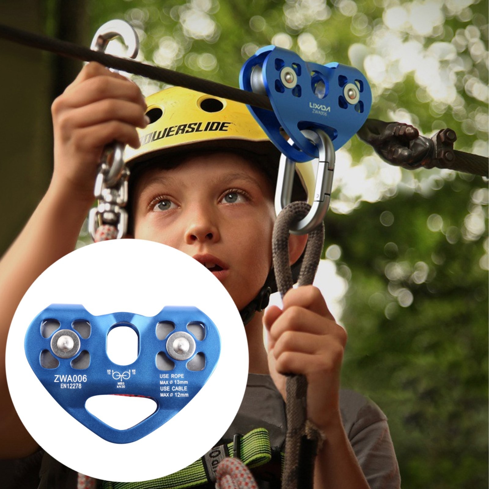 Zip Line Trolley With Auto Locking Carabiner And Handle Bar 30kN Tandem ...