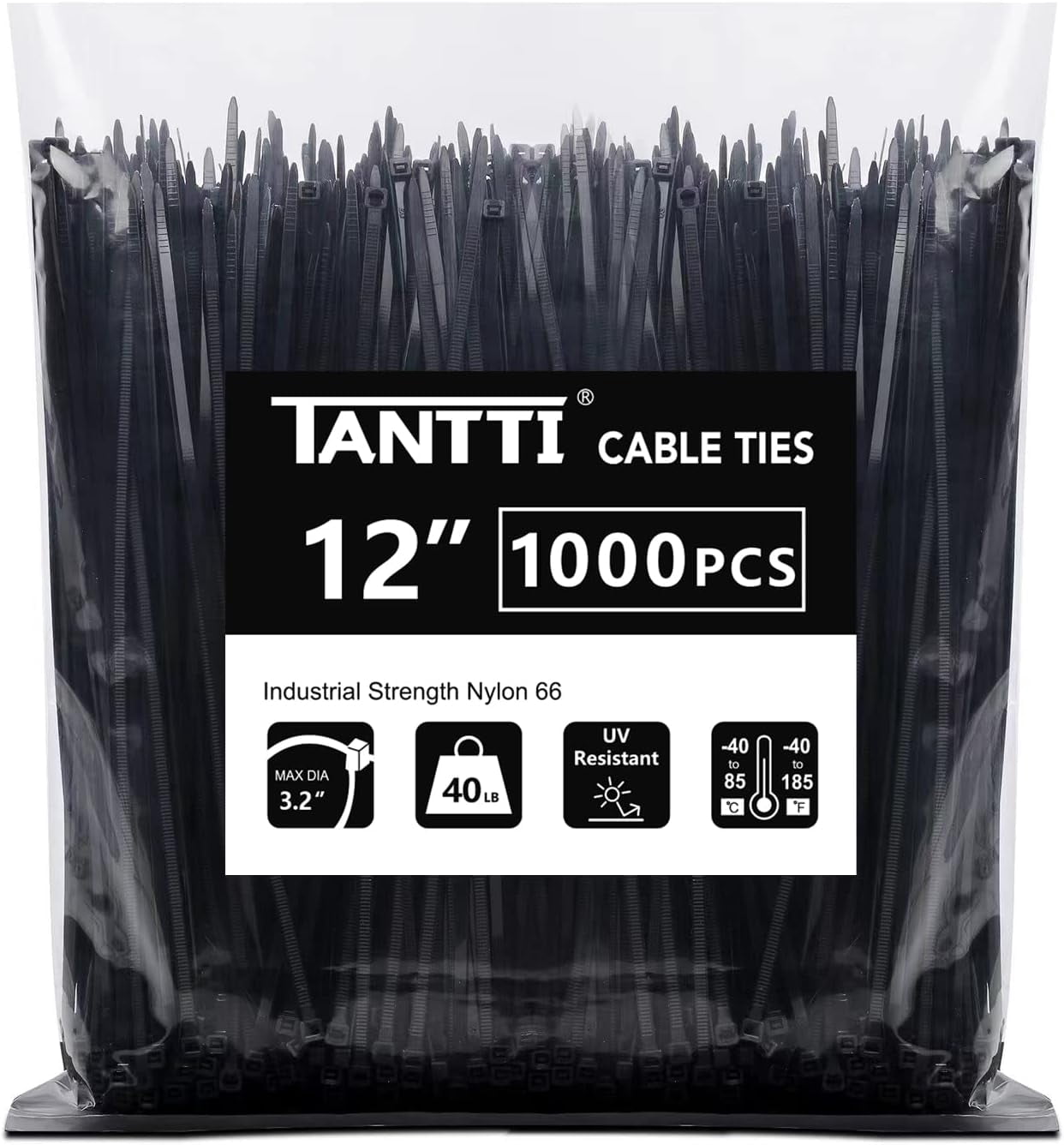 Zip Ties 12 inch, Black Zip Ties 1000 pack, 40lb, Cable Ties, Self ...