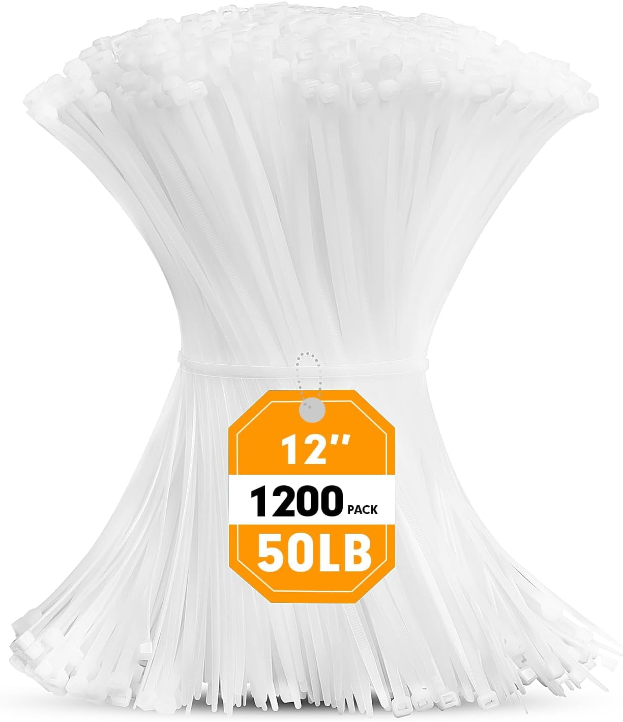 Zip Ties, 1200pcs Cable Zip Ties 12 Inch, Heavy Duty White Plastic Wire ...