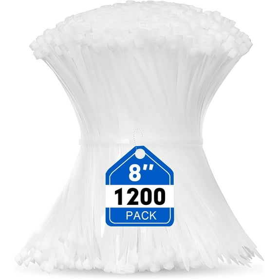 Zip Ties, 1200pcs Cable Zip Ties 8 Inch, Heavy Duty White Plastic Wire ...