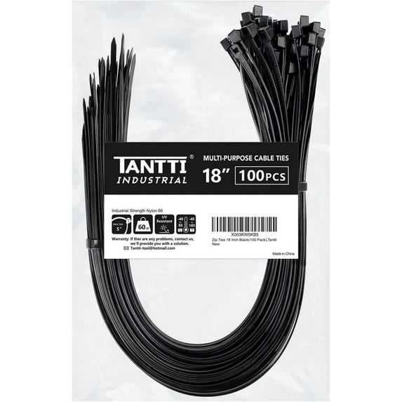 Zip Ties 18 inch (100 Pack), Black, 60lb Tensile Strength, UV Resistant ...