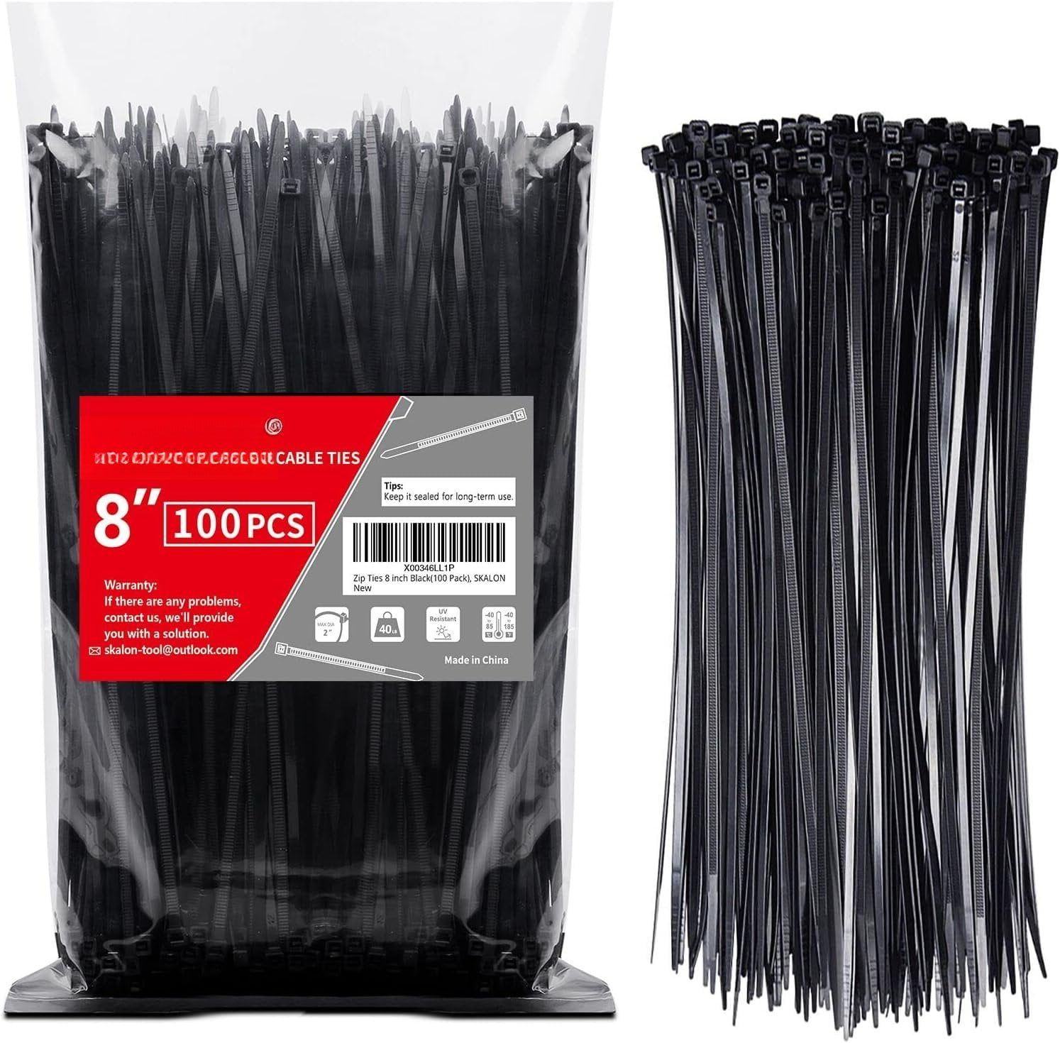 Zip Ties 8 inch (100 ), 40lbs Tensile Strength, Black Ties, Wire Ties ...
