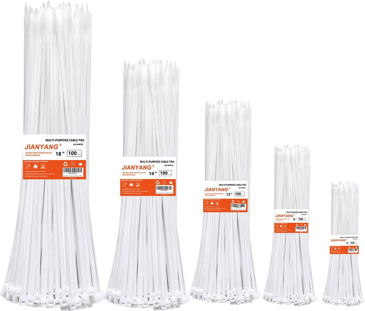 Zip Ties Assorted Size,500 Pack,6+8+12+14+18 Inch Double Sided Toothed ...
