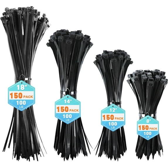 Zip Ties Assorted Sizes, 600 Pack (8+12+14+18Inch) Black Cable Ties ...