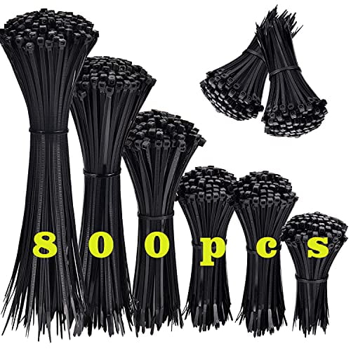 Zip Ties Heavy Duty Black Cable Ties 800Pcs ZipTie 4+6+8+10+12 Inch Tie ...