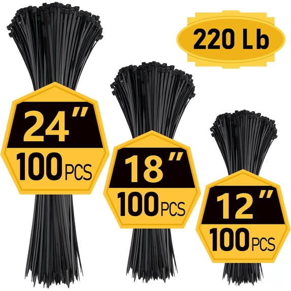 Zip Ties, Zip Ties Heavy Duty, Assorted Sizes (12"+18"+24")-300 Pack ...