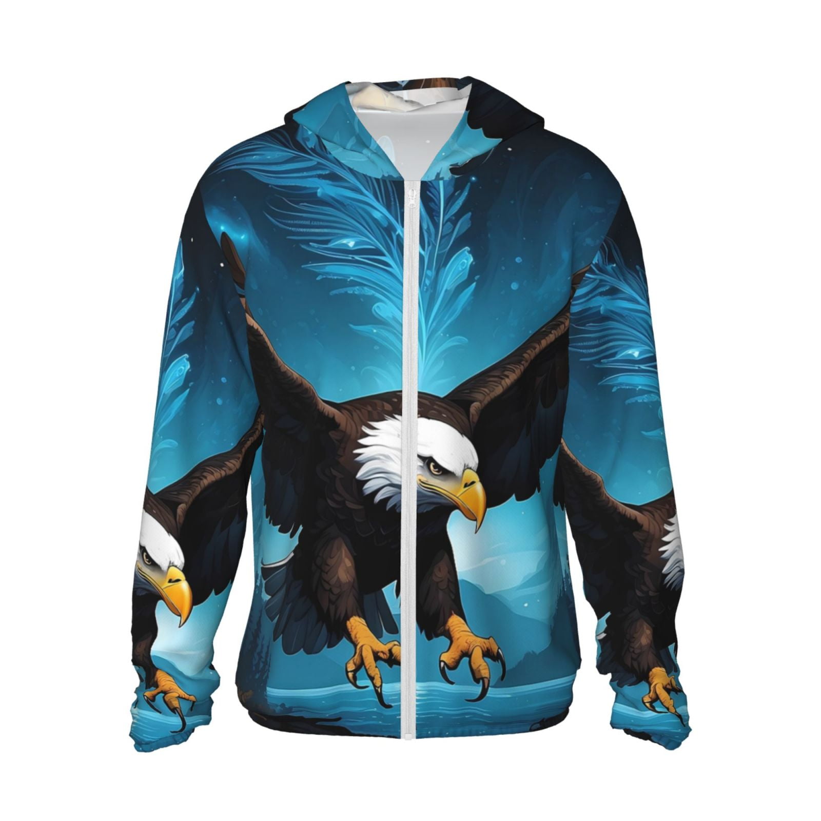 Zip Up Hoodie for Men Women - Night Sky Forest Bald Eagle Hooded Long ...