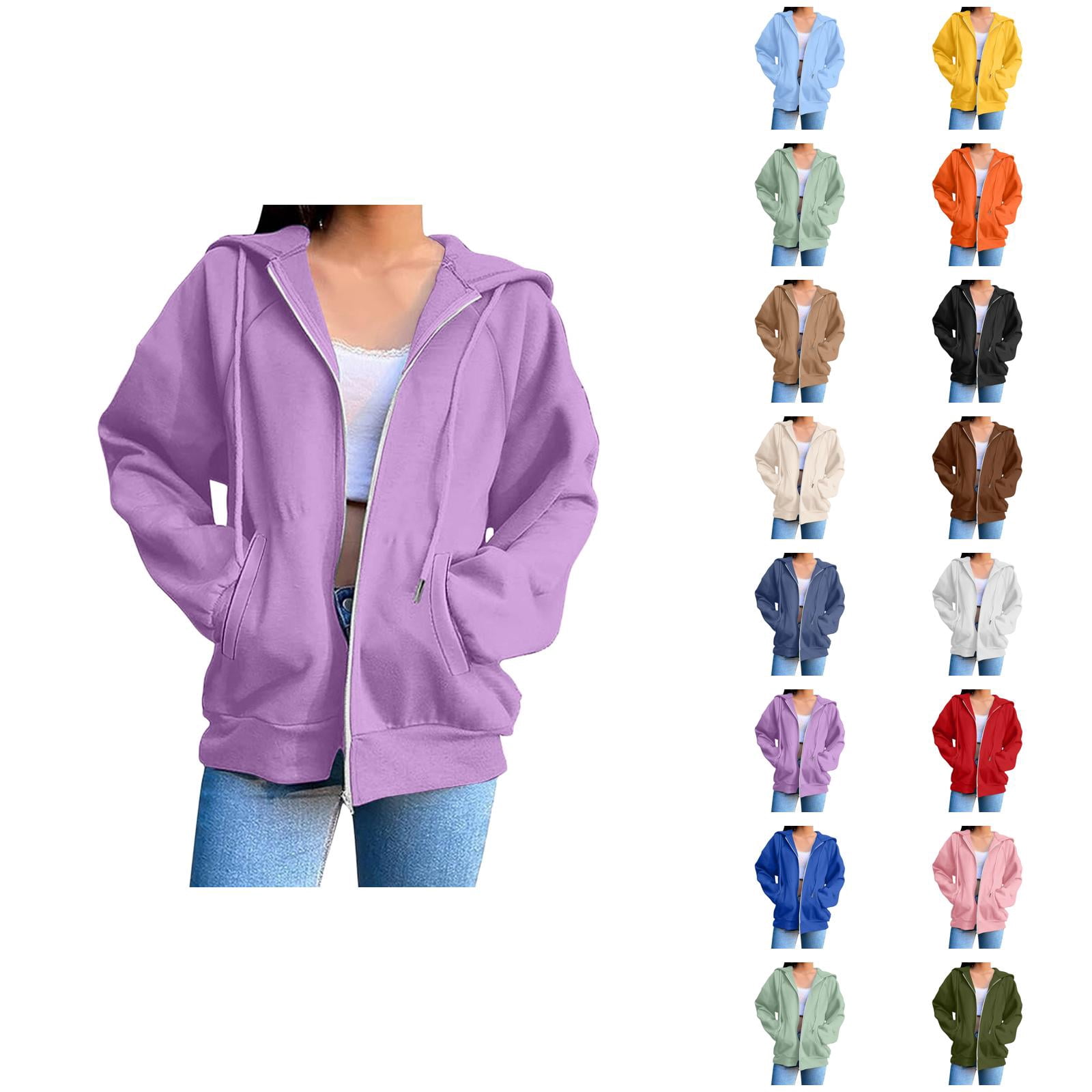 Zip Up Hoodie for Women with Pockets Long Sleeve Basic Zip Up Hooded ...