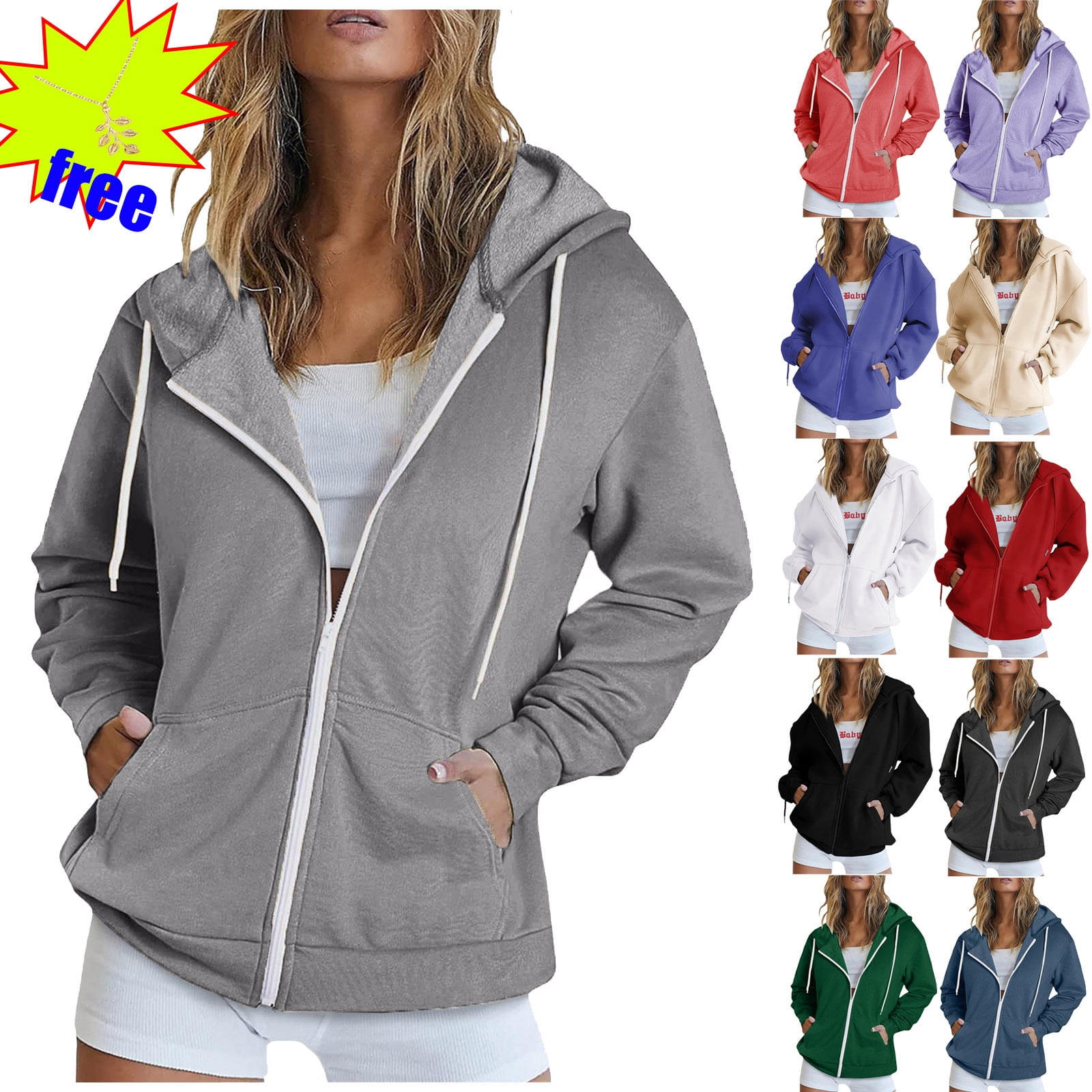 Hoodies for Women Casual Fall Tops Plus Size Zip Up Women Hoodies ...