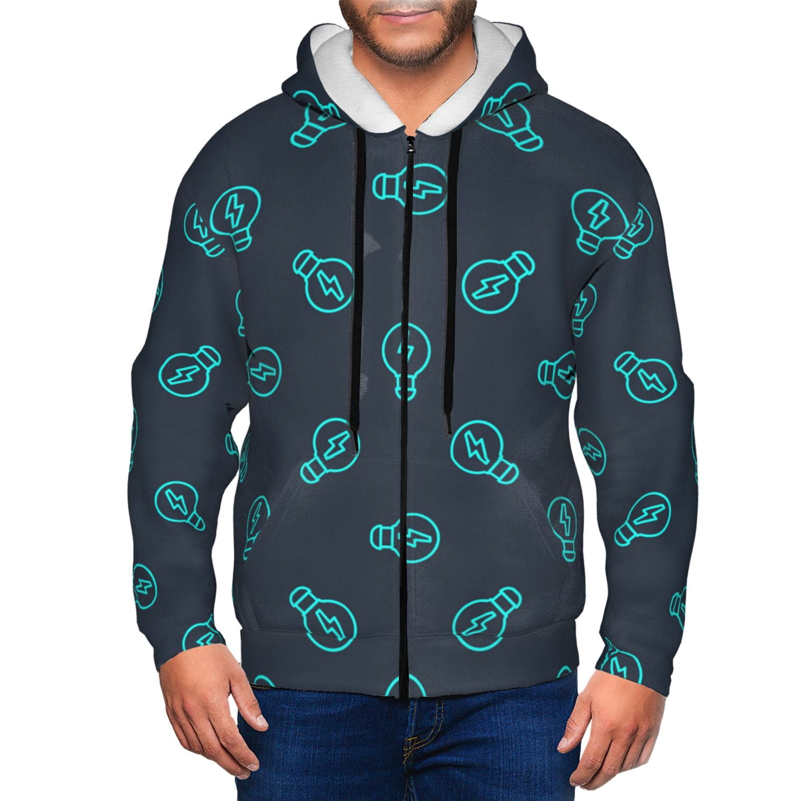 Zip Up Hoodies for Men - blue Light Bulbs print Long Sleeve Comfrt Men ...