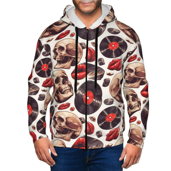 Zip Up Hoodies for Men - record lips Skull Long Sleeve Comfrt Men'S ...
