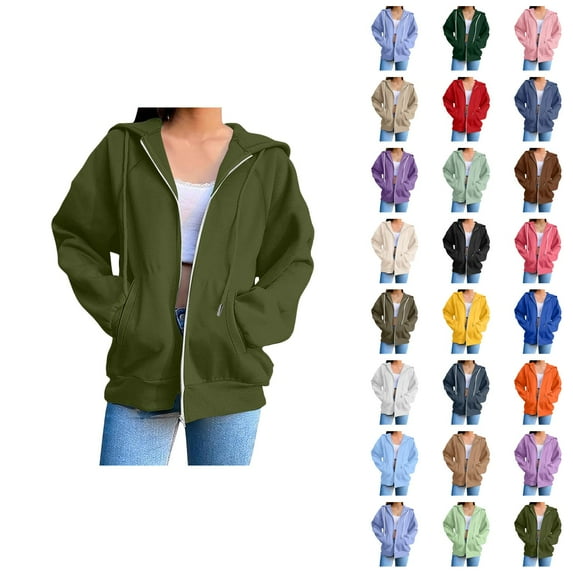 Zip Up Hoodies for Women 2026 Fall Winter Fashion Long Sleeve Plain ...