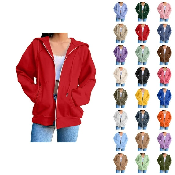 Zip Up Hoodies for Women 2026 Fall Winter Fashion Long Sleeve Plain ...