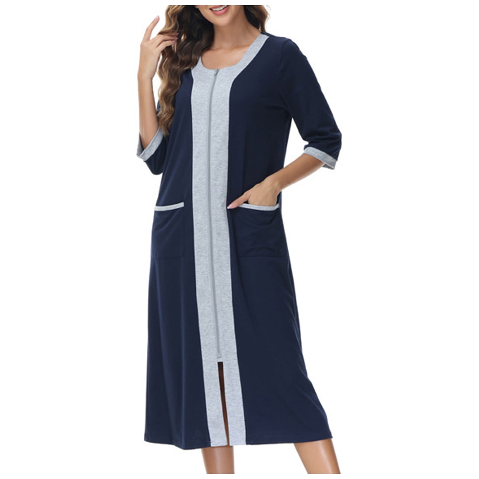 Zip Up Robes for Women Zipper Front Housecoat Short Waffle Bathrobe ...