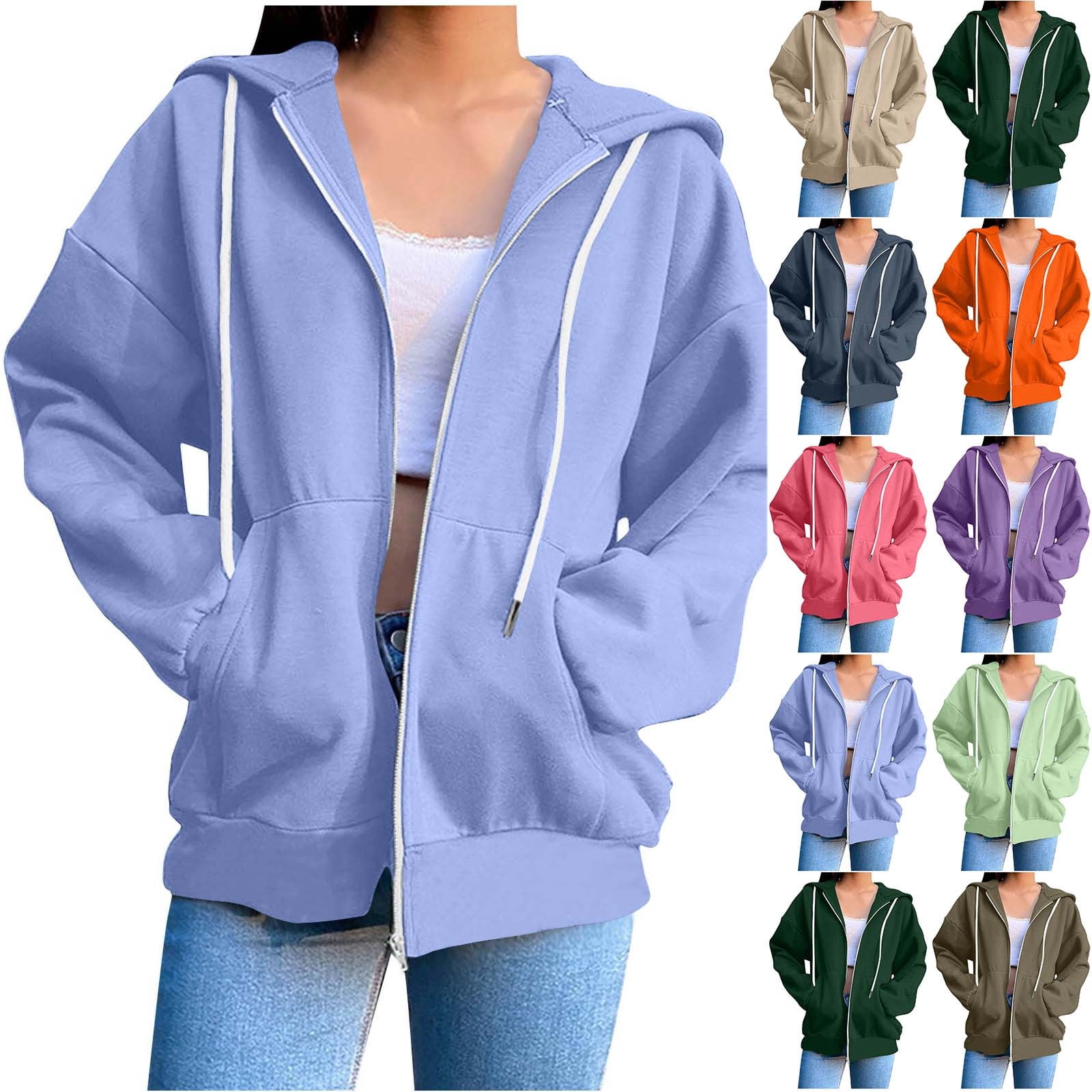 Zip Up Womens Hoodies with Pockets Jacket Plus Size Ladies Sweatshirts ...