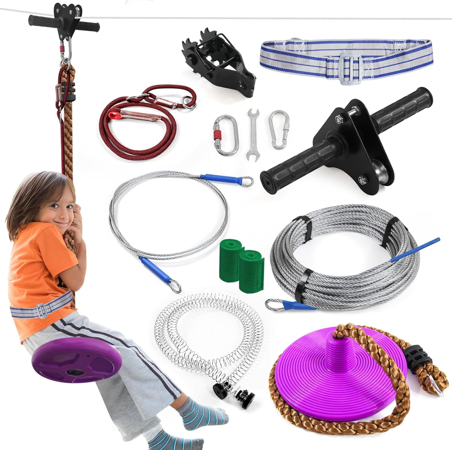 Zip line Kit 160ft for Kid and Adults up to 400lb-Special Retractors ...