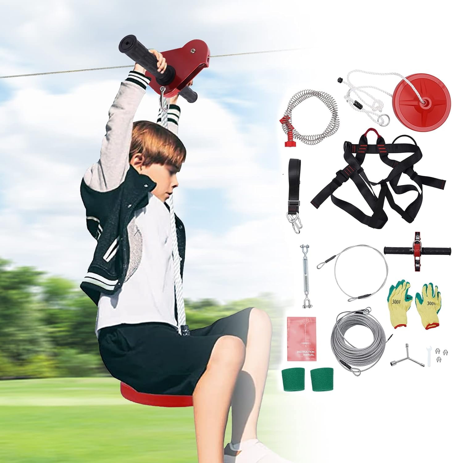 Zip line Kits for Backyard 160FT, Kids Zipline Kit for Children and ...