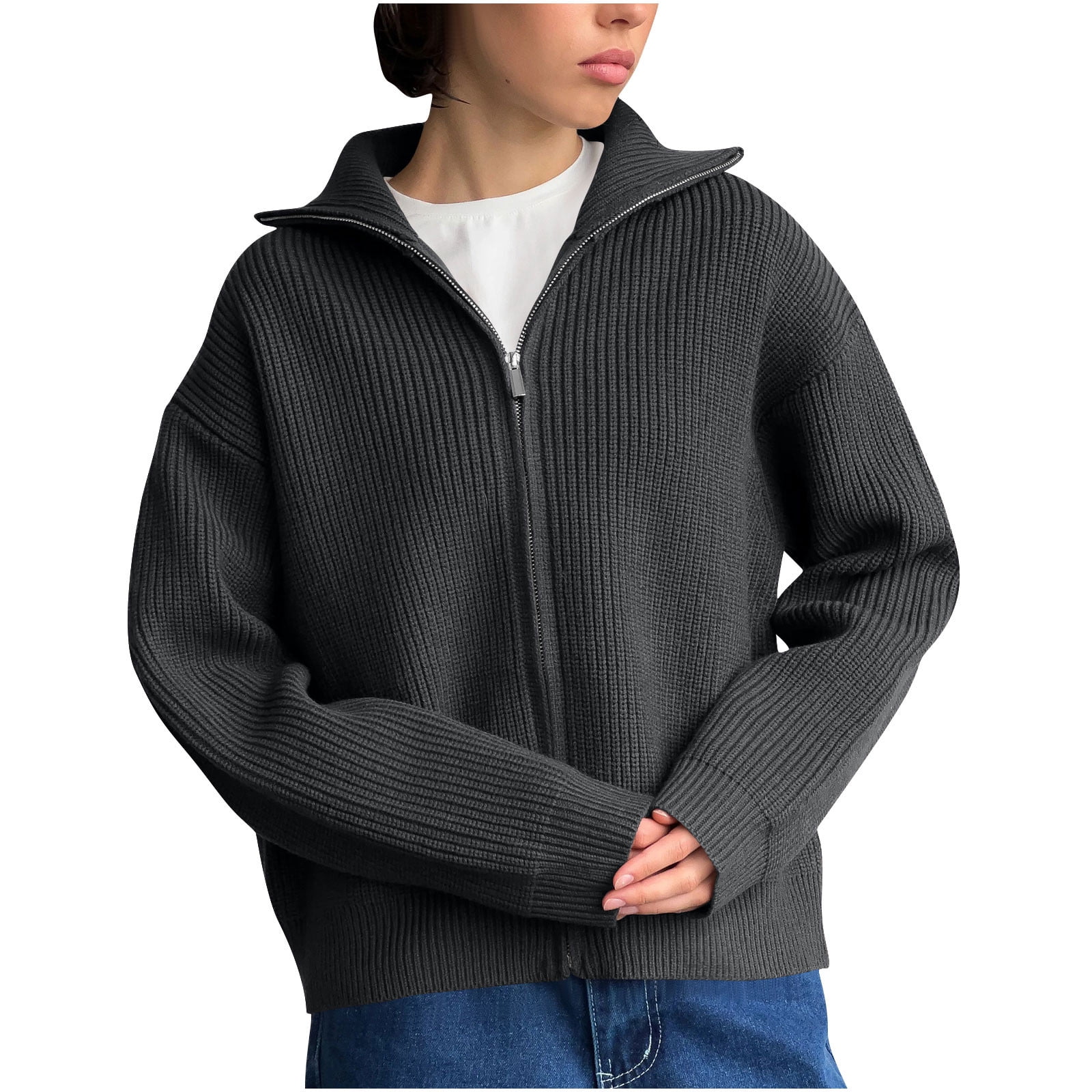 Zip up Cardigans for Women Fall Trendy Long Sleeve Chunky Sweater ...