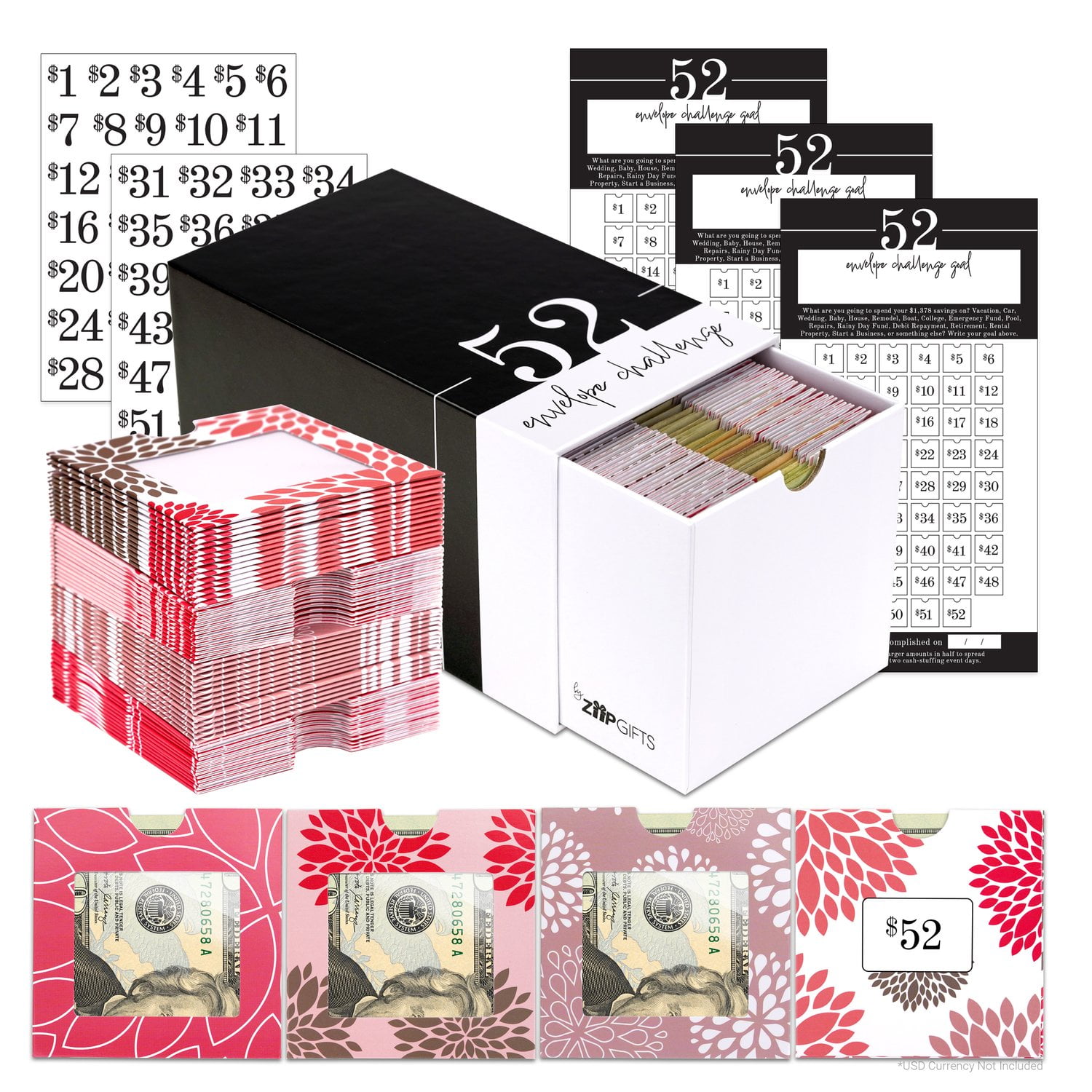 ZipGifts 52 Envelope $1,378 Money Saving Challenge Kit | 56 Premium ...