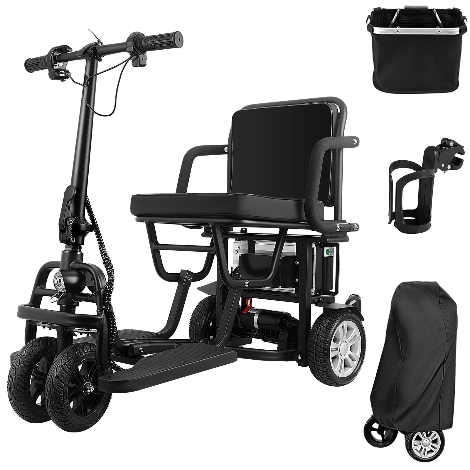 ZipGoin 4 Wheels Mobility Scooter with Lighting Cup Holder for Seniors ...