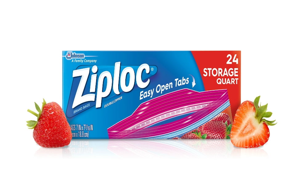 Ziploc 00330 Double Zipper Storage Bags with Easy Open Tabs, Quart, 24-Count, Each - Walmart.com