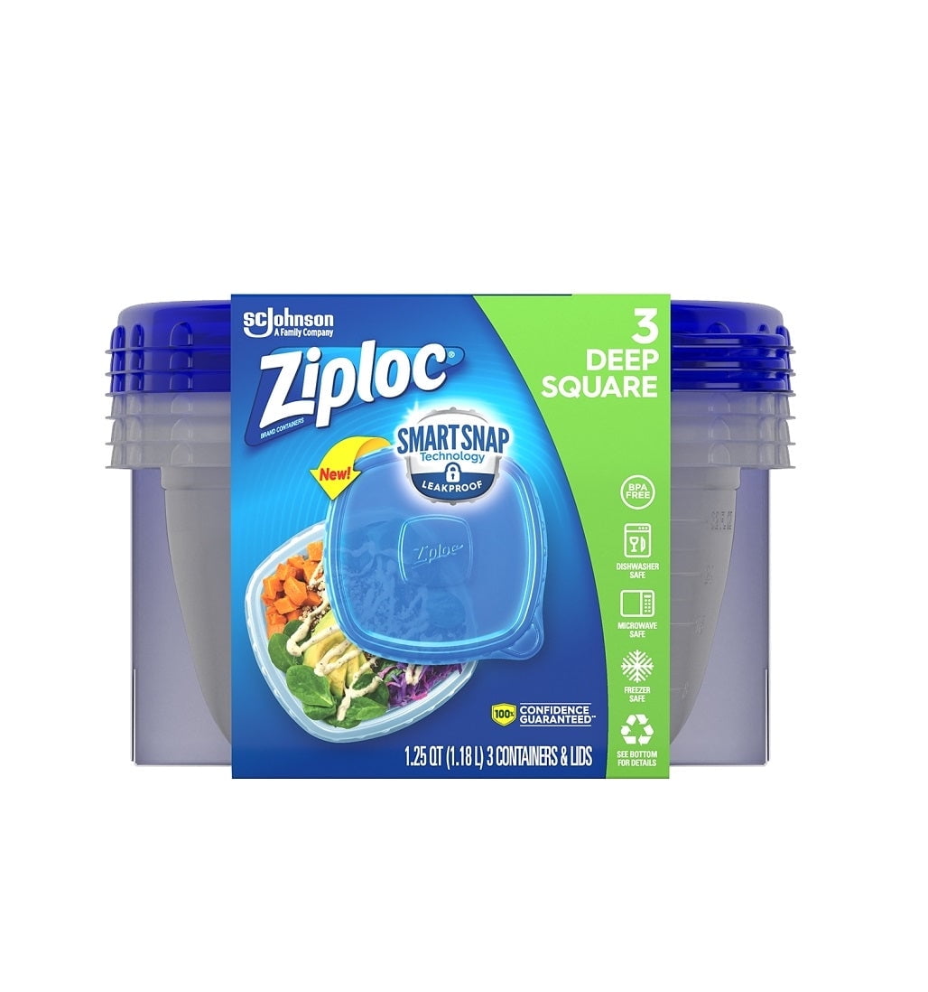 Ziploc Square Plastic Food Storage Container, 1.25 Quart with Blue Lid ...