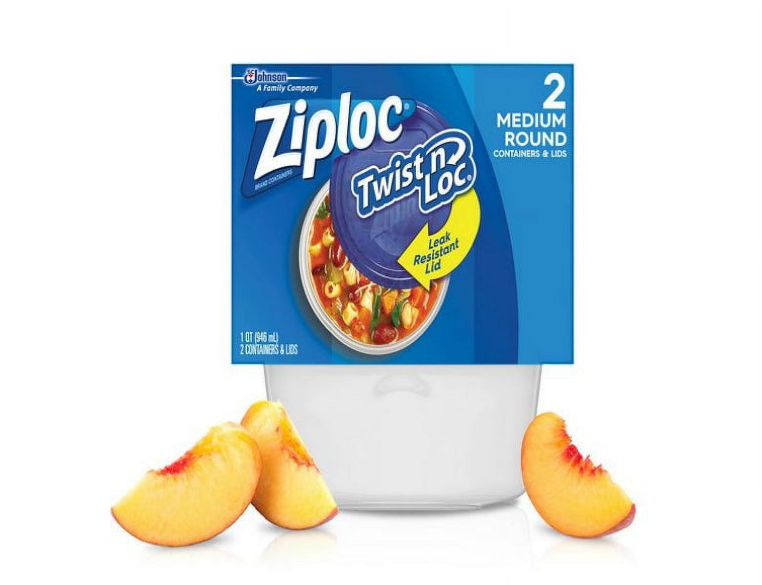 Ziploc 18035 Twist 'N Loc Medium Round Containers & Lids, 32 Oz, 2 ...